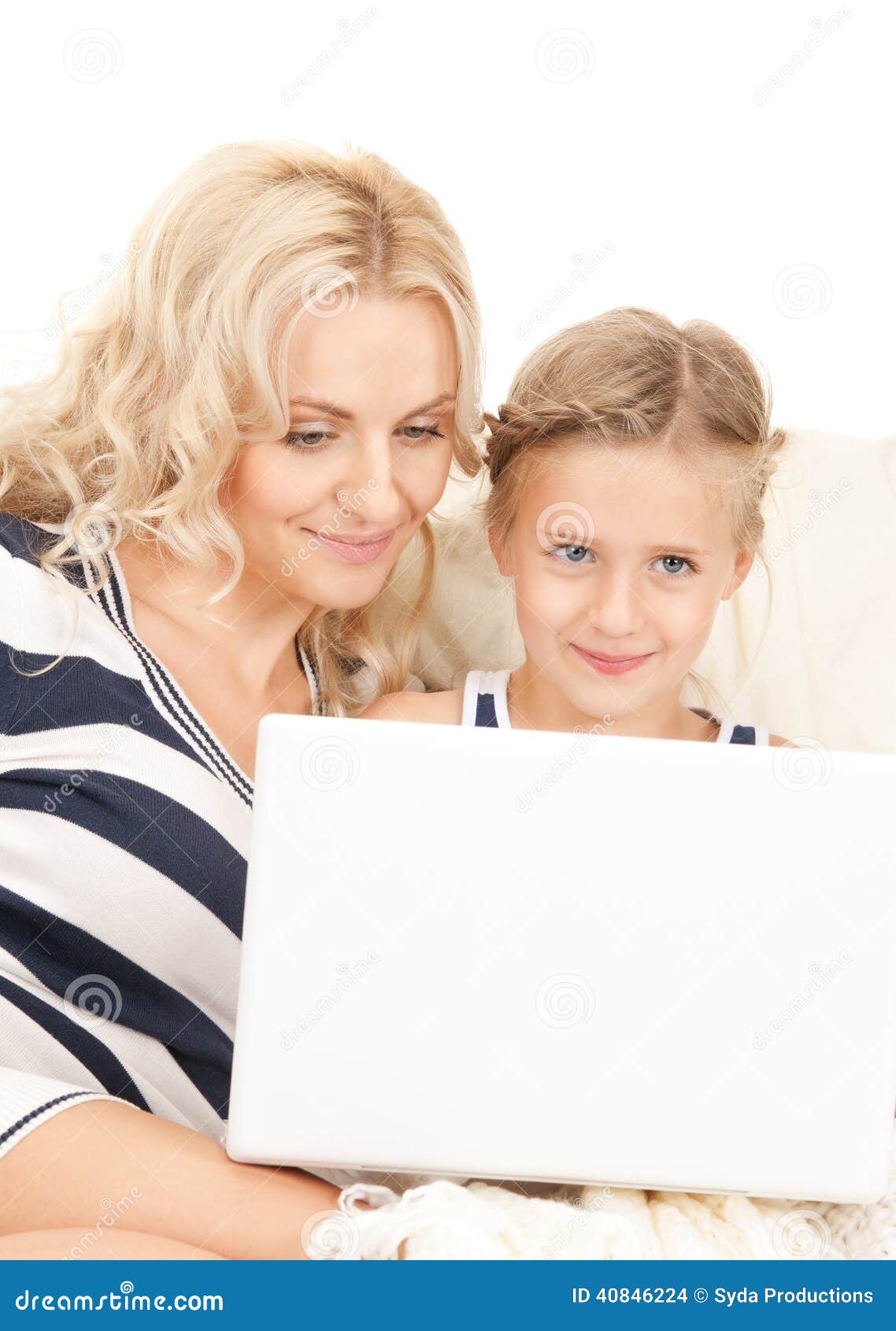 Happy Mother and Child with Laptop Computer Stock Photo - Image of ...