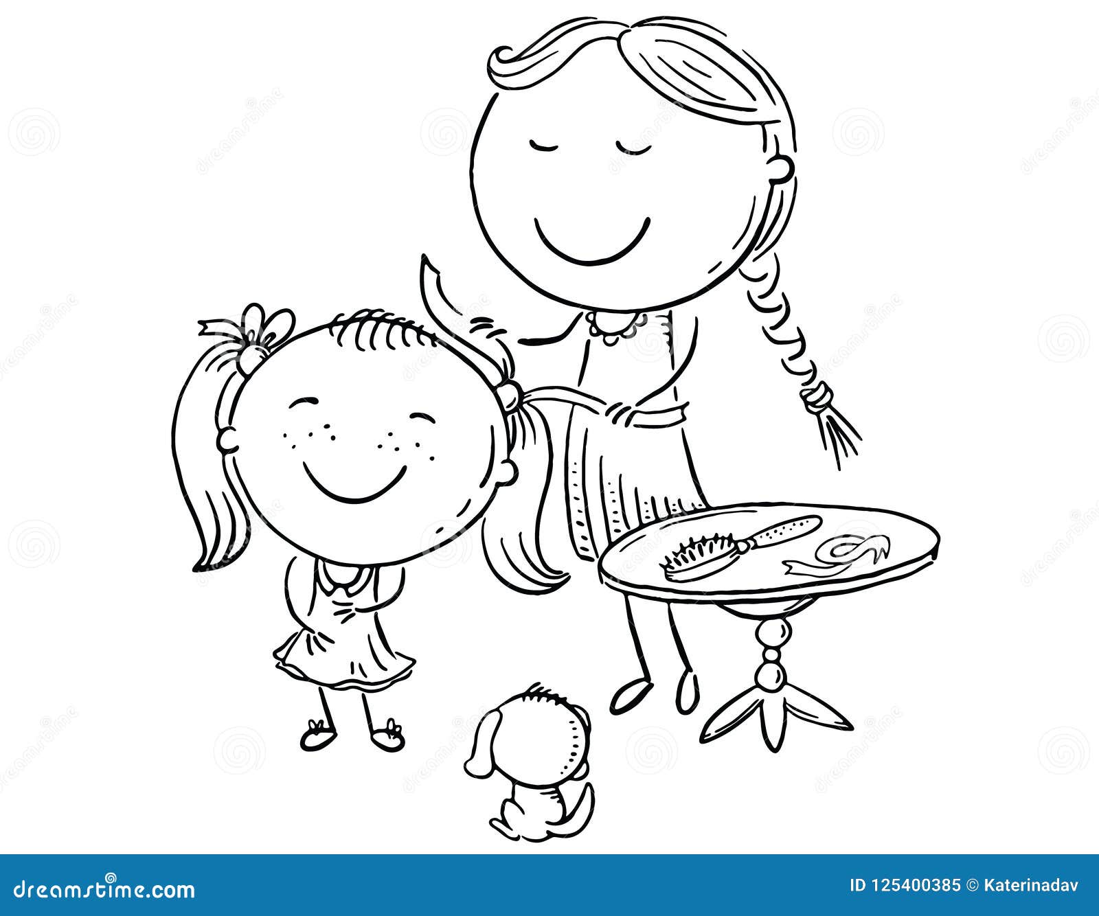 Happy Mother Combing Her Daughter`s Hair, Vector Illustration Stock ... Happy Mother Combing Her Daughter`s Hair, Vector Illustration Stock ...