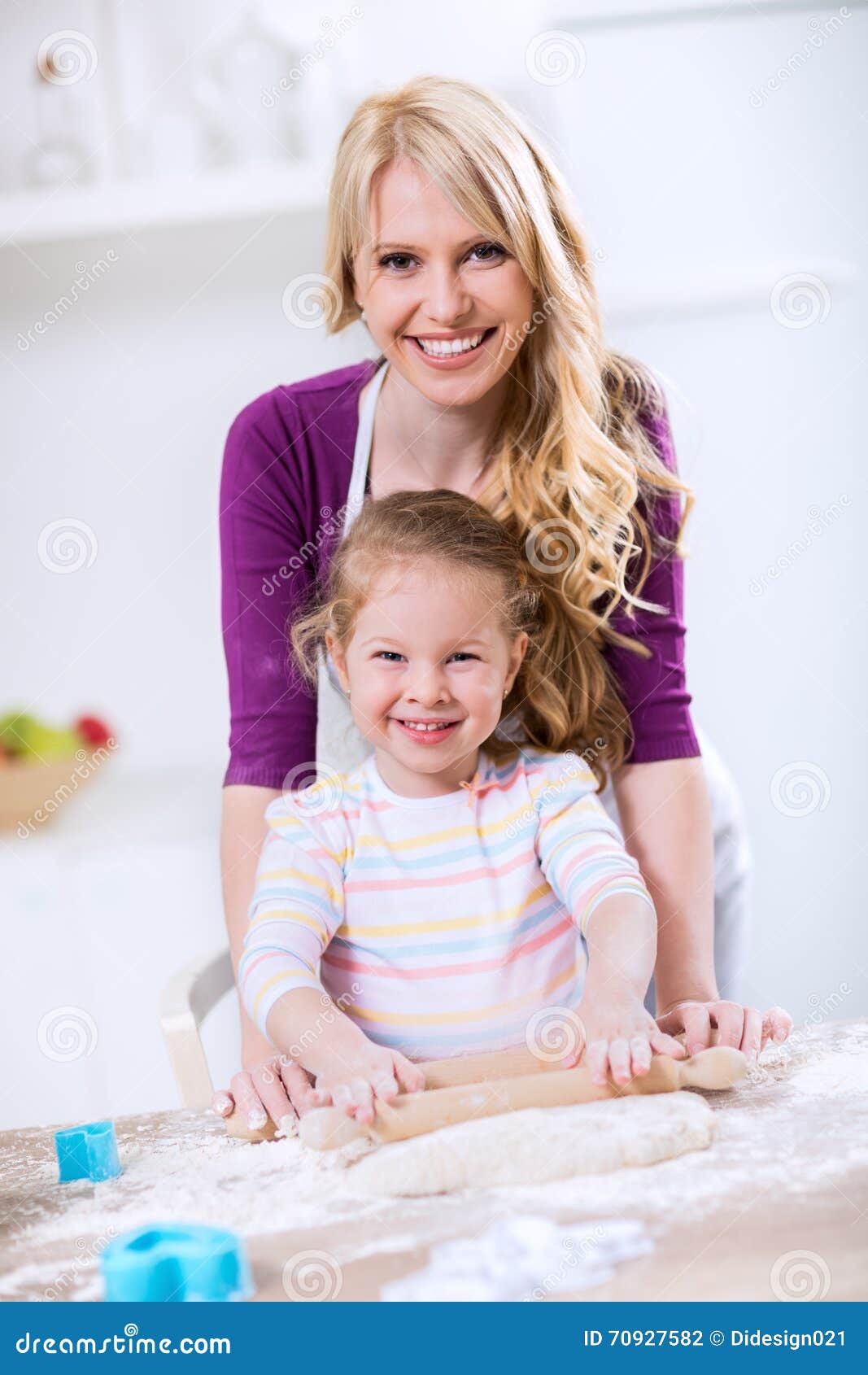 Happy Mother and Daughter Making Bread Stock Photo - Image of diet ...