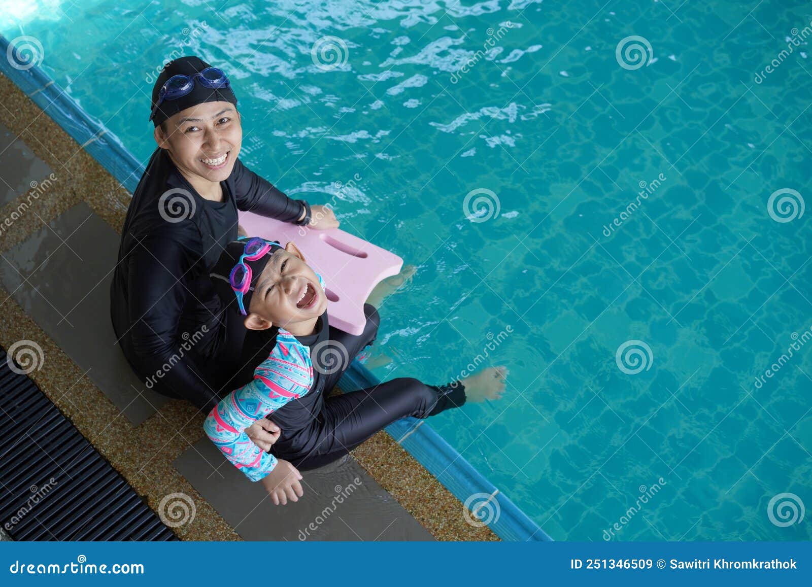Happy Mother and Daughter at the Swimming Pool Stock Image - Image of ...