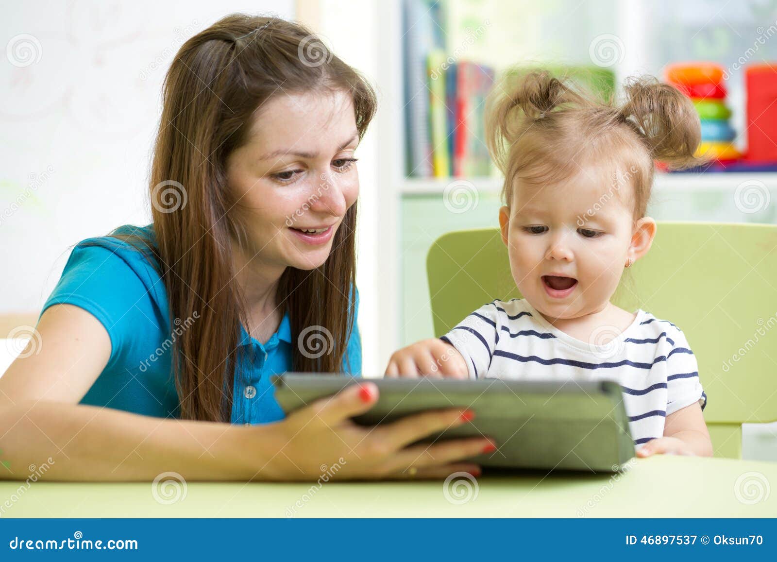 Happy Mother and Her Child with Tablet Pc Stock Image - Image of ...