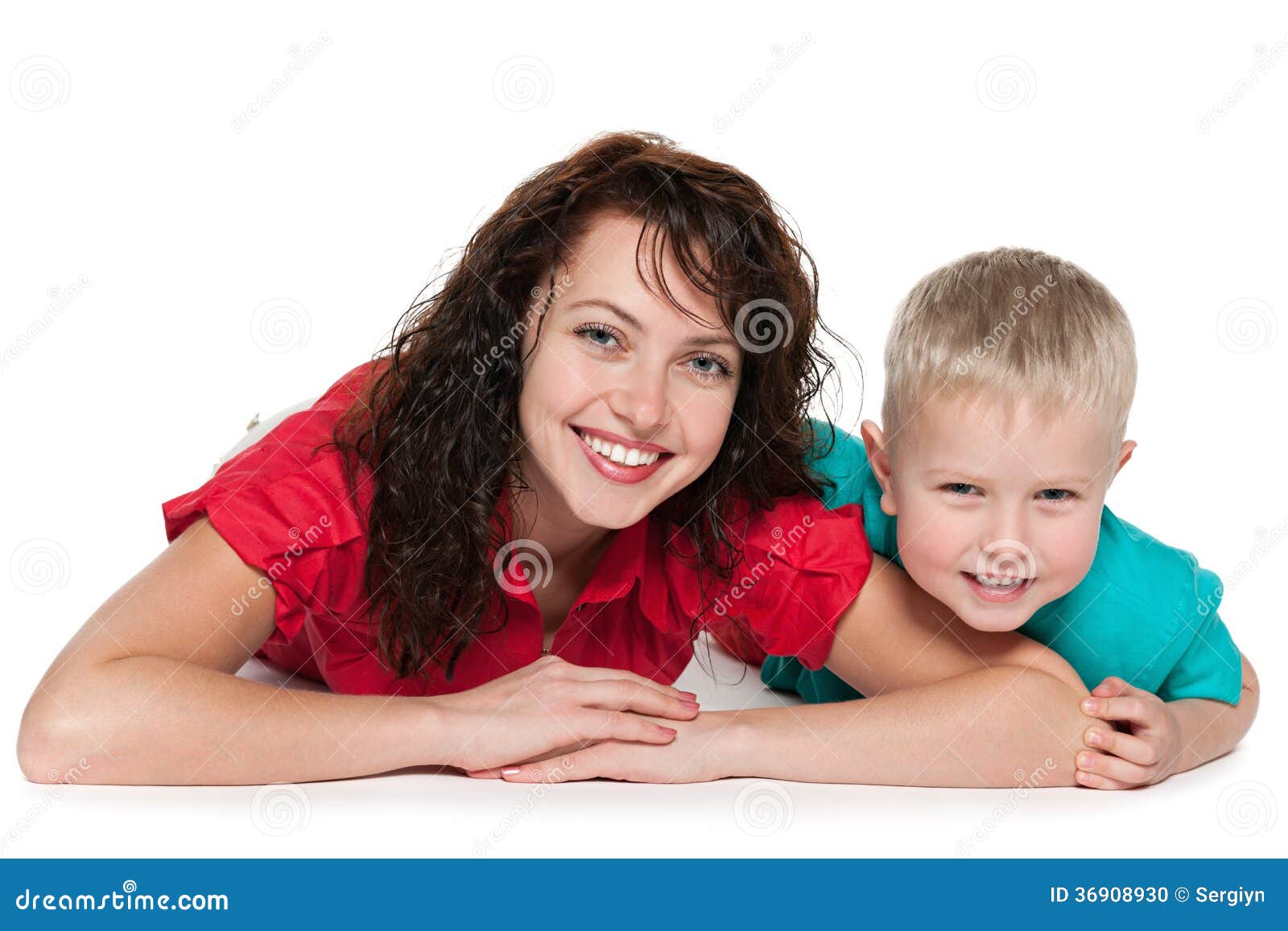 Happy Mother with Her Son Lie on the Floor Stock Photo - Image of boys ...
