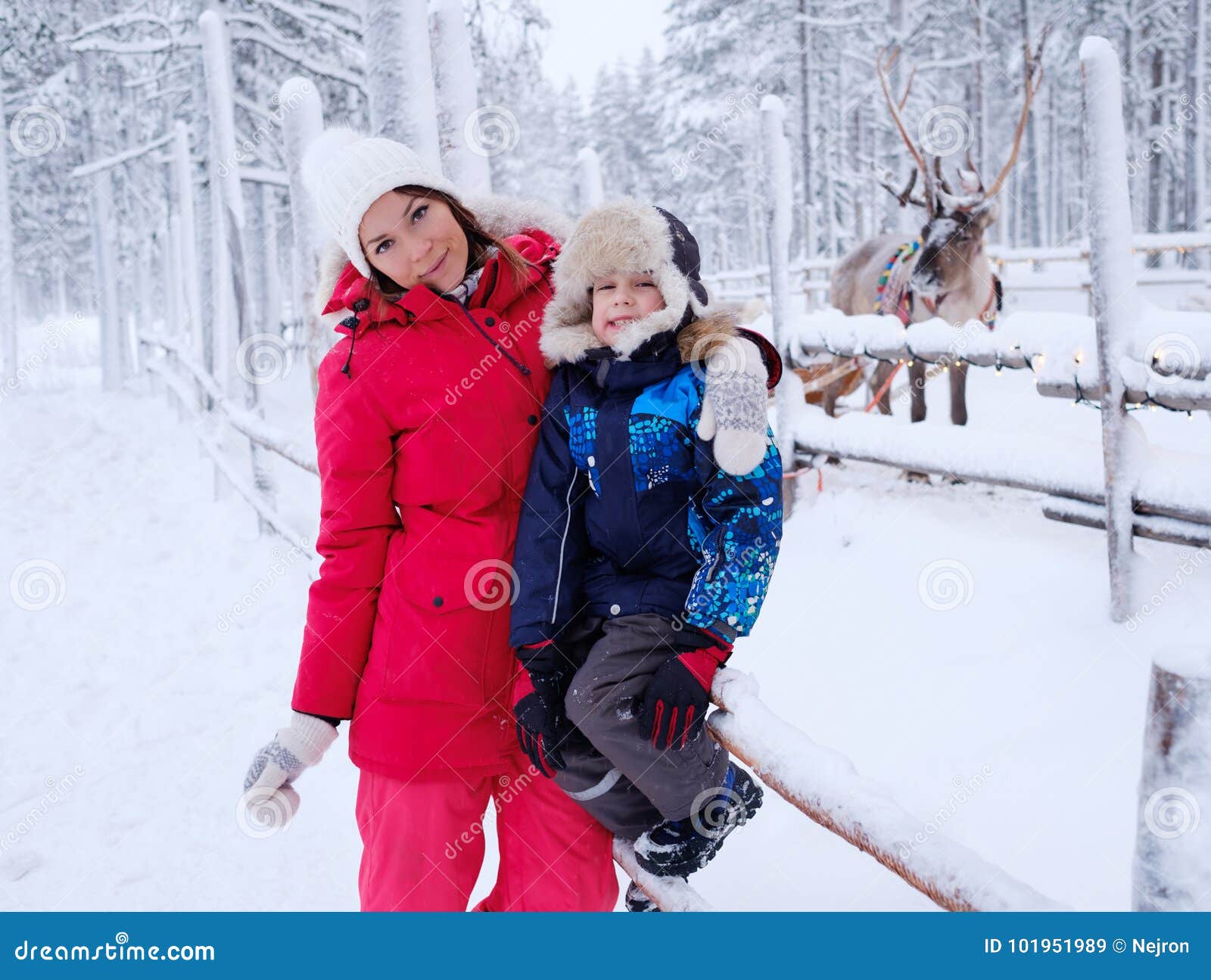 Happy Mother with Her Son in a Snow Stock Image - Image of falling ...
