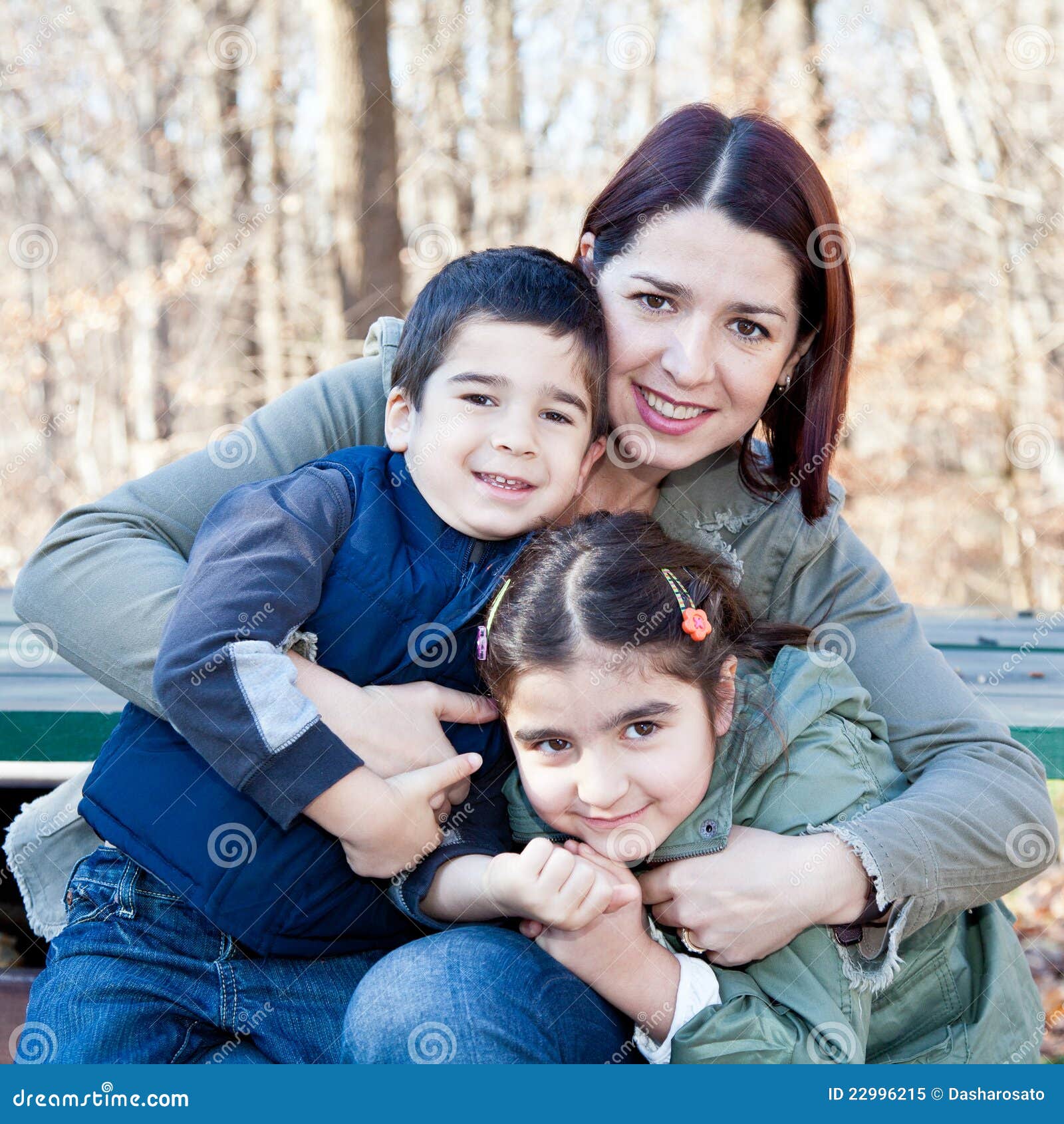 Happy Mother Hugging Her Children Stock Image - Image of adult ...