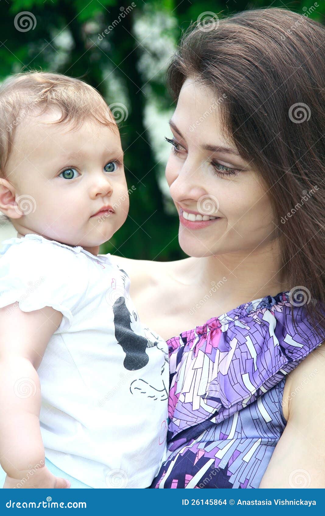 Happy Mother Looking on Her Baby Stock Photo - Image of green ...