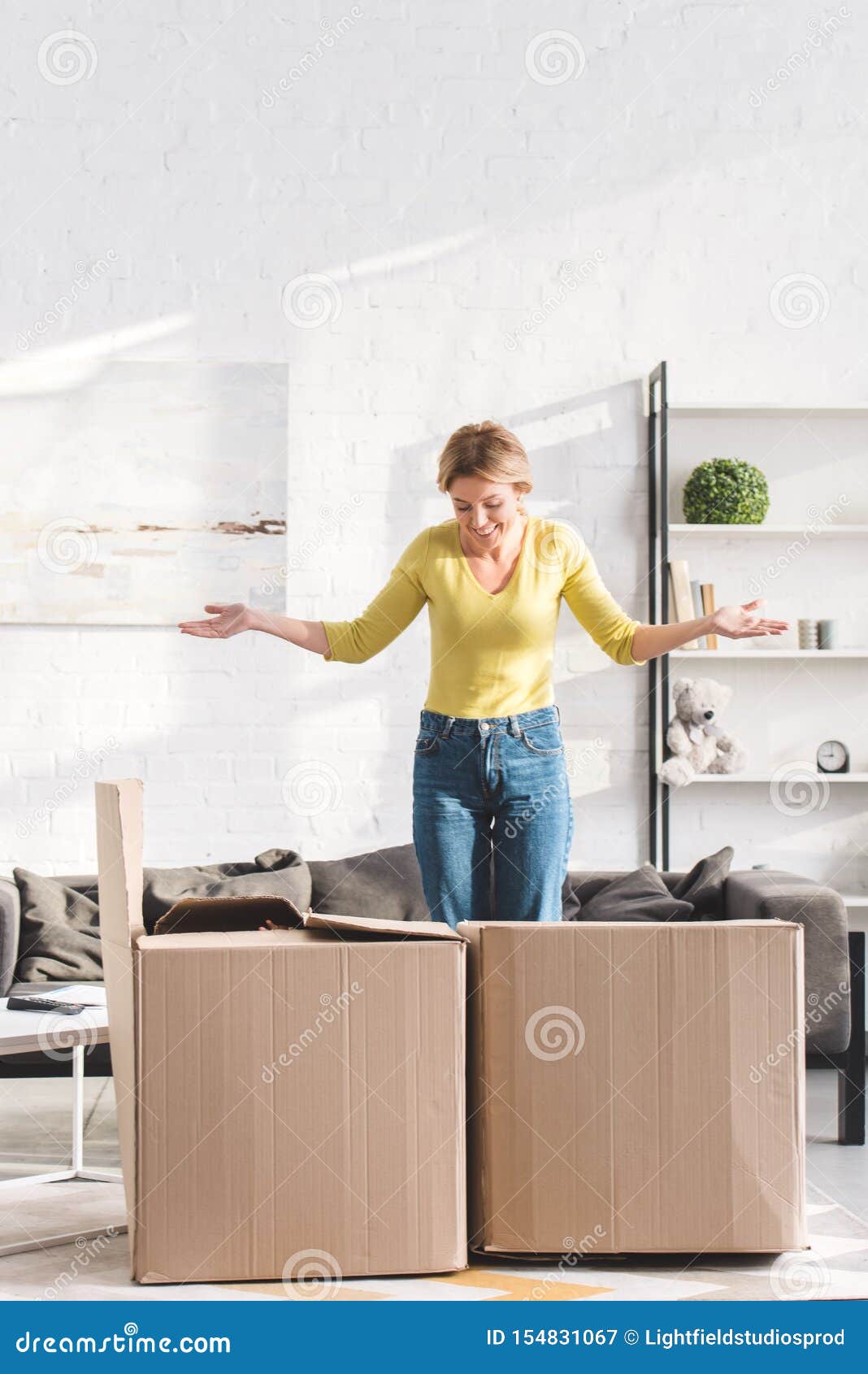 Happy Mother Looking at Kids Hiding Stock Image - Image of people ...