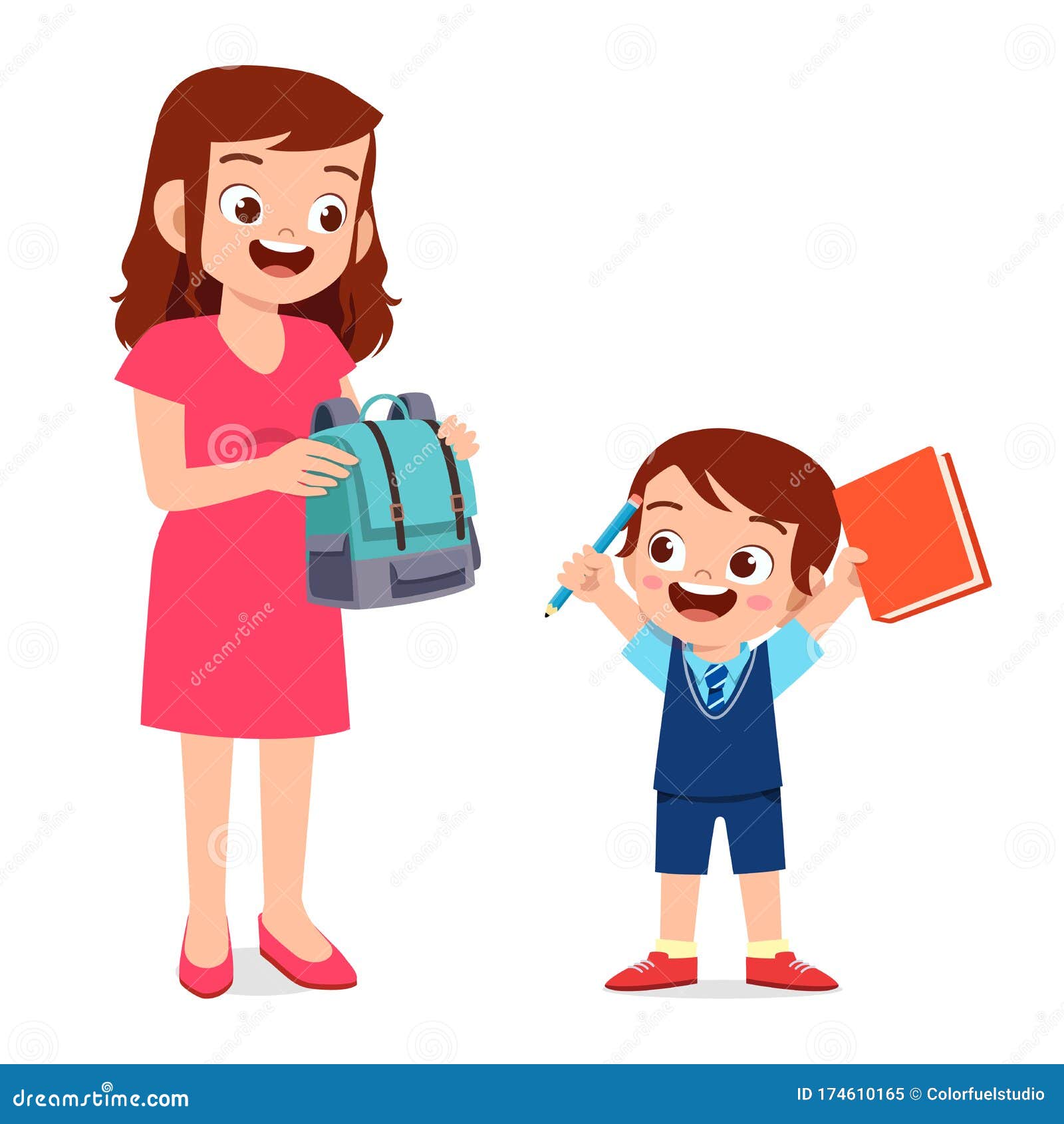 Happy Mother Preparing Bag for Her Kid Stock Vector - Illustration of ...