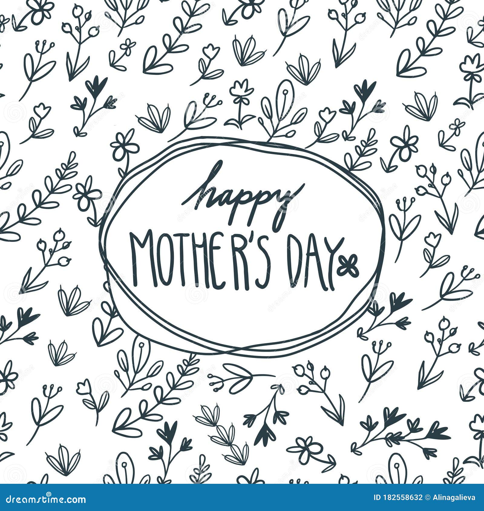 Happy Mother`s Day Card With Flowers Postcard With Flower Pattern