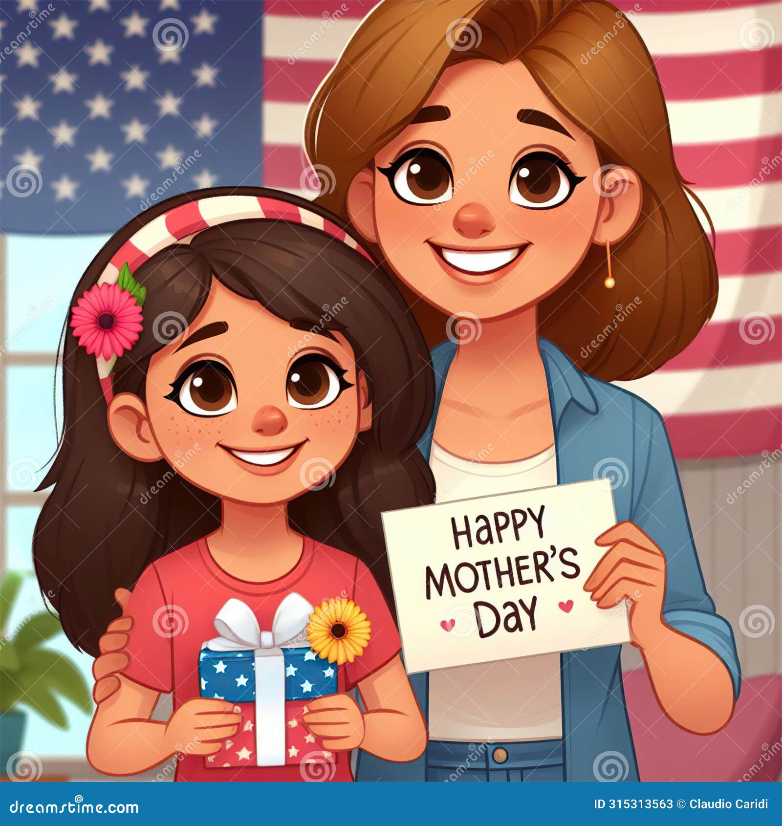 Happy Mother S Day Cartoon Image Daughter Giving Her Mother A T