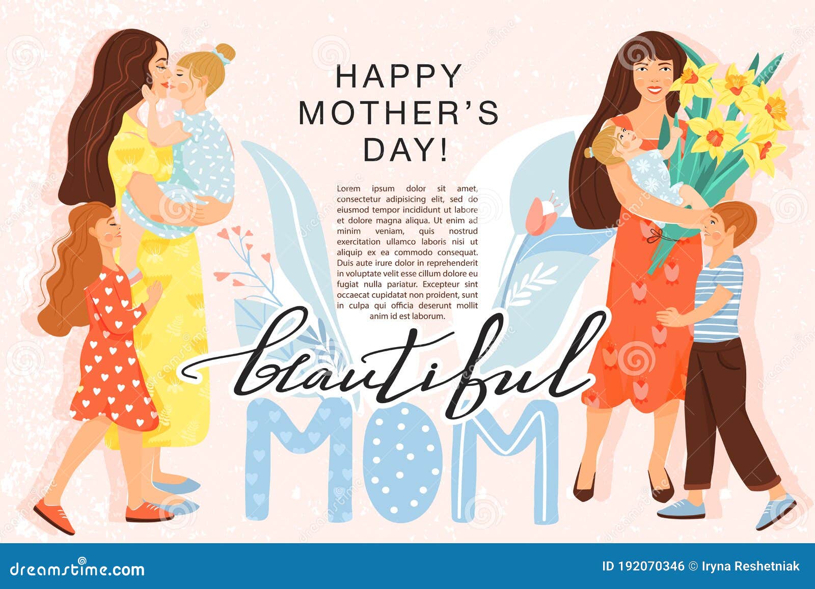 Happy Mother’s Day Greeting Banner Beautiful Mothers With Their