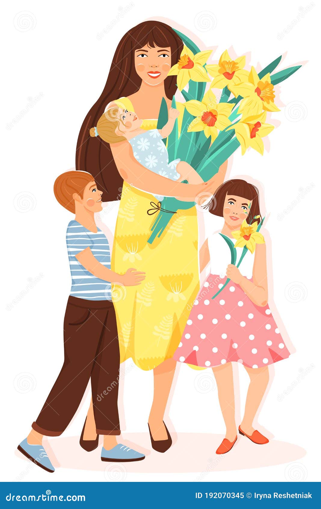 Happy Mother’s Day Greeting Card Beautiful Woman With Bouquet Of