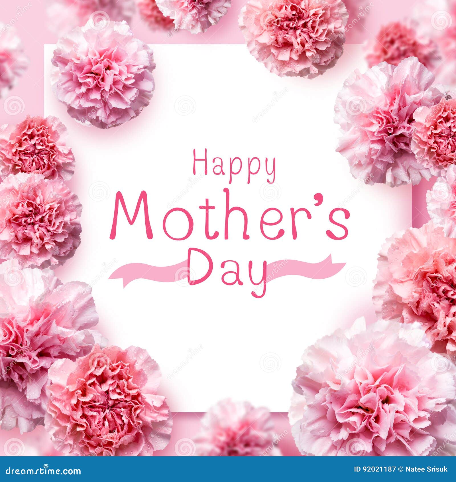 Happy Mother`s Day Message On Pink Carnation Flowers Stock Image