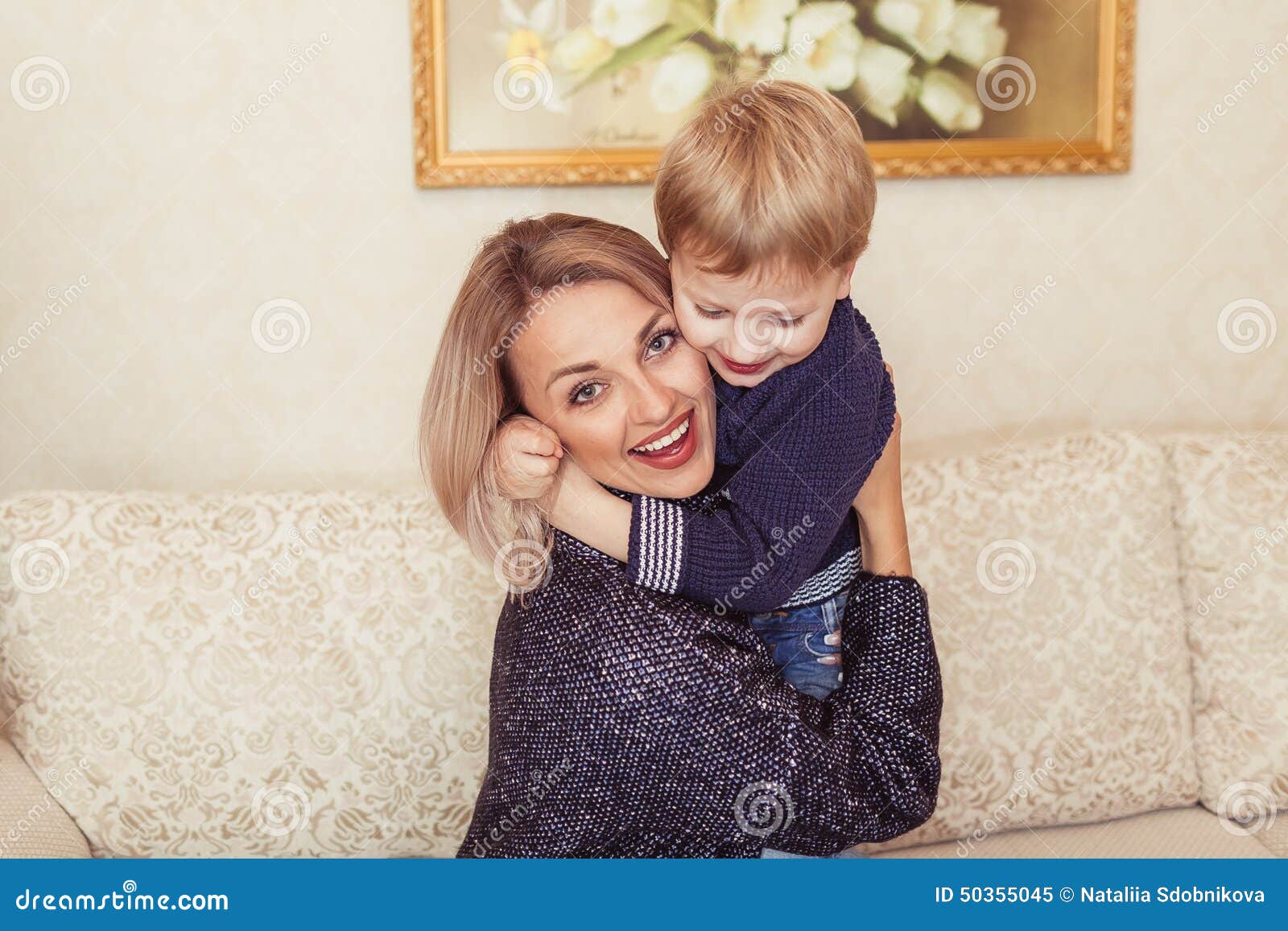 Happy Mother and son stock image. Image of home, casual - 50355045