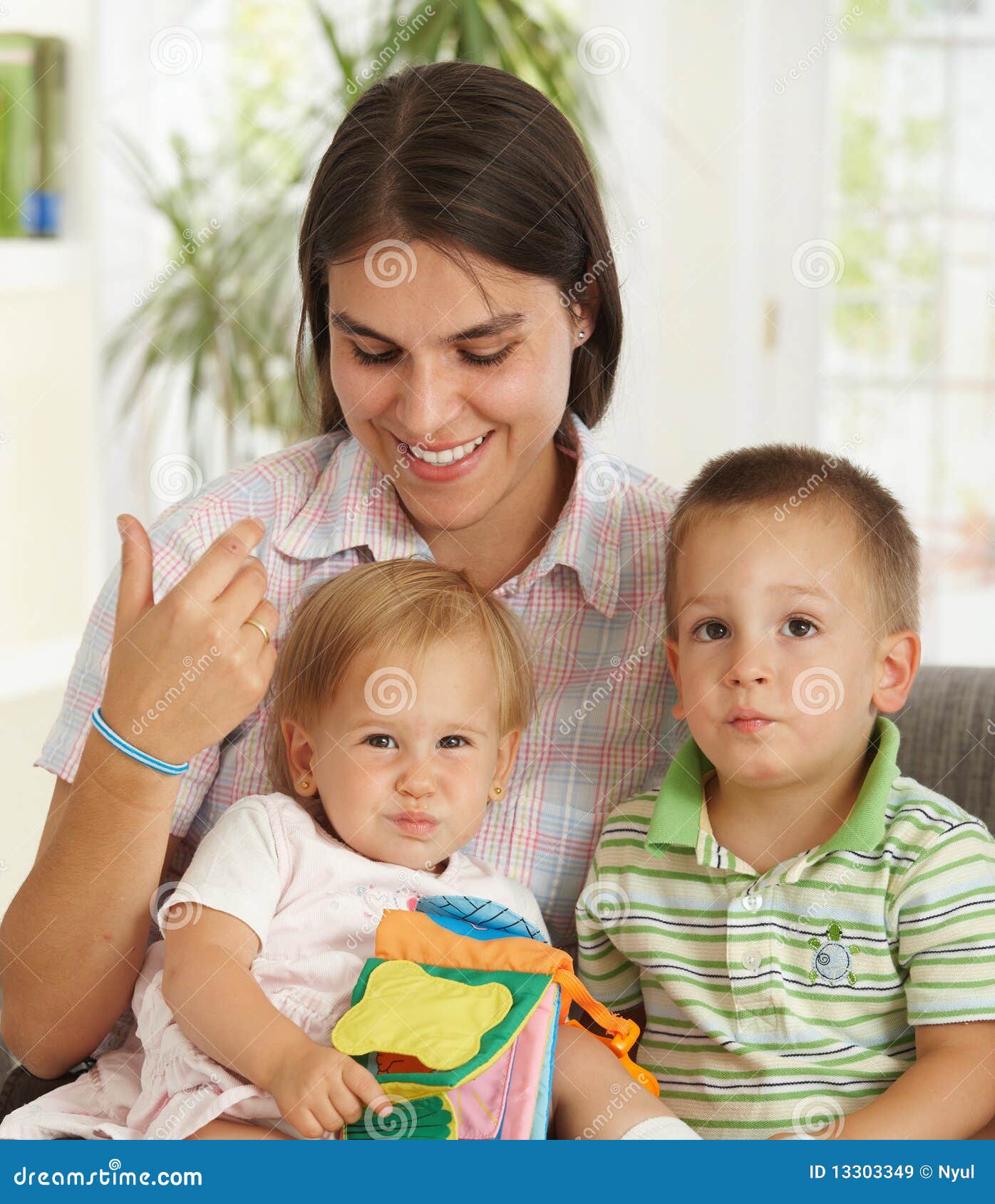 Happy Mother with Two Children Stock Image - Image of enjoy, joyful ...