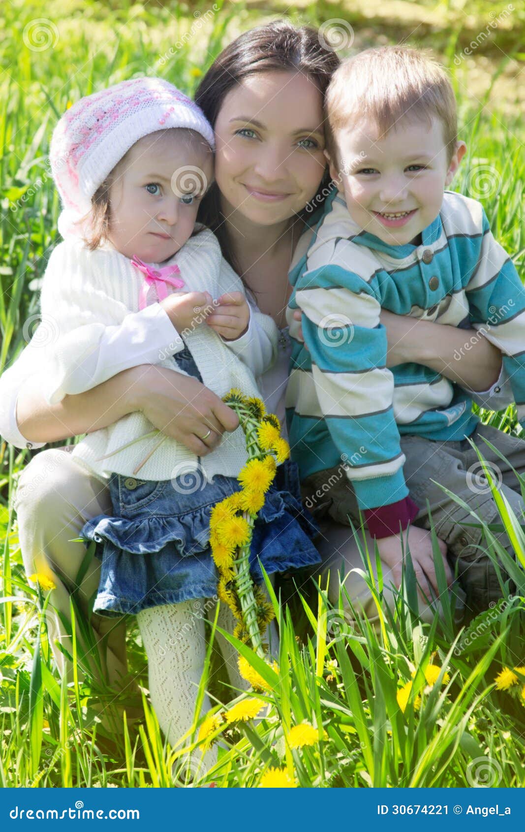 Happy Mother and Two Children Outdoor Stock Image - Image of female ...