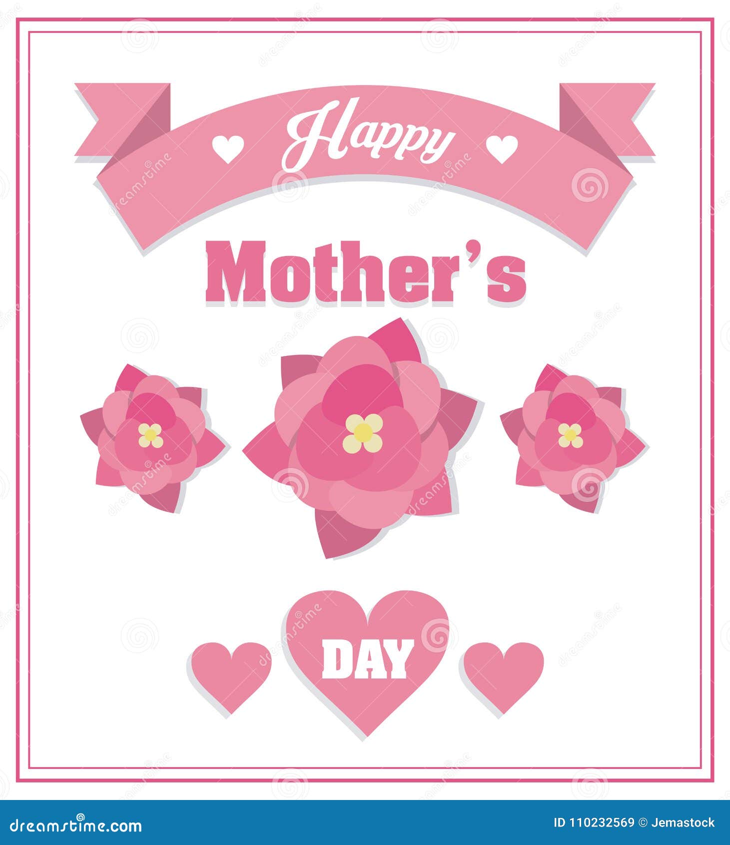 Happy Mothers Day Card Decorative Pink Flowers Stock Vector