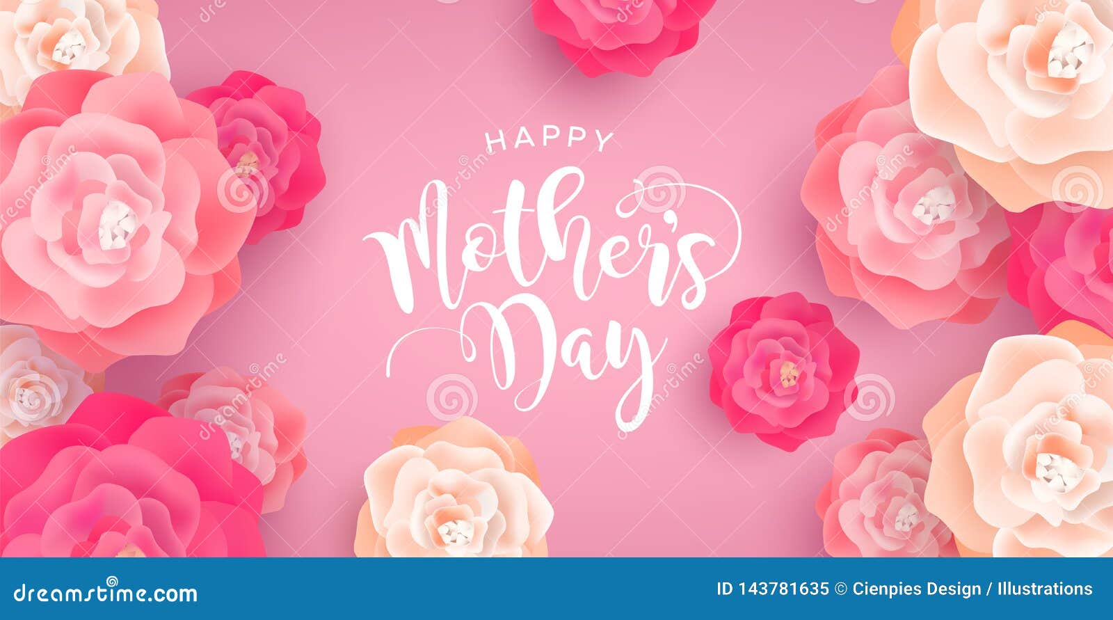 Happy Mothers Day Card Of Pink Spring Rose Flowers Stock Vector