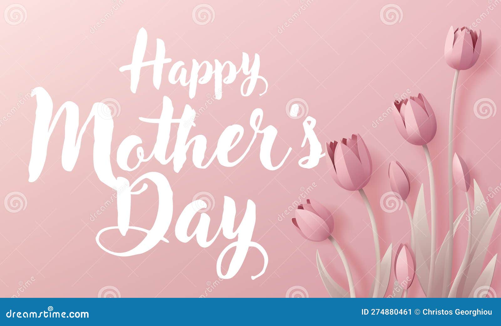 Happy Mothers Day Paper Craft Tulips Design Stock Vector Illustration