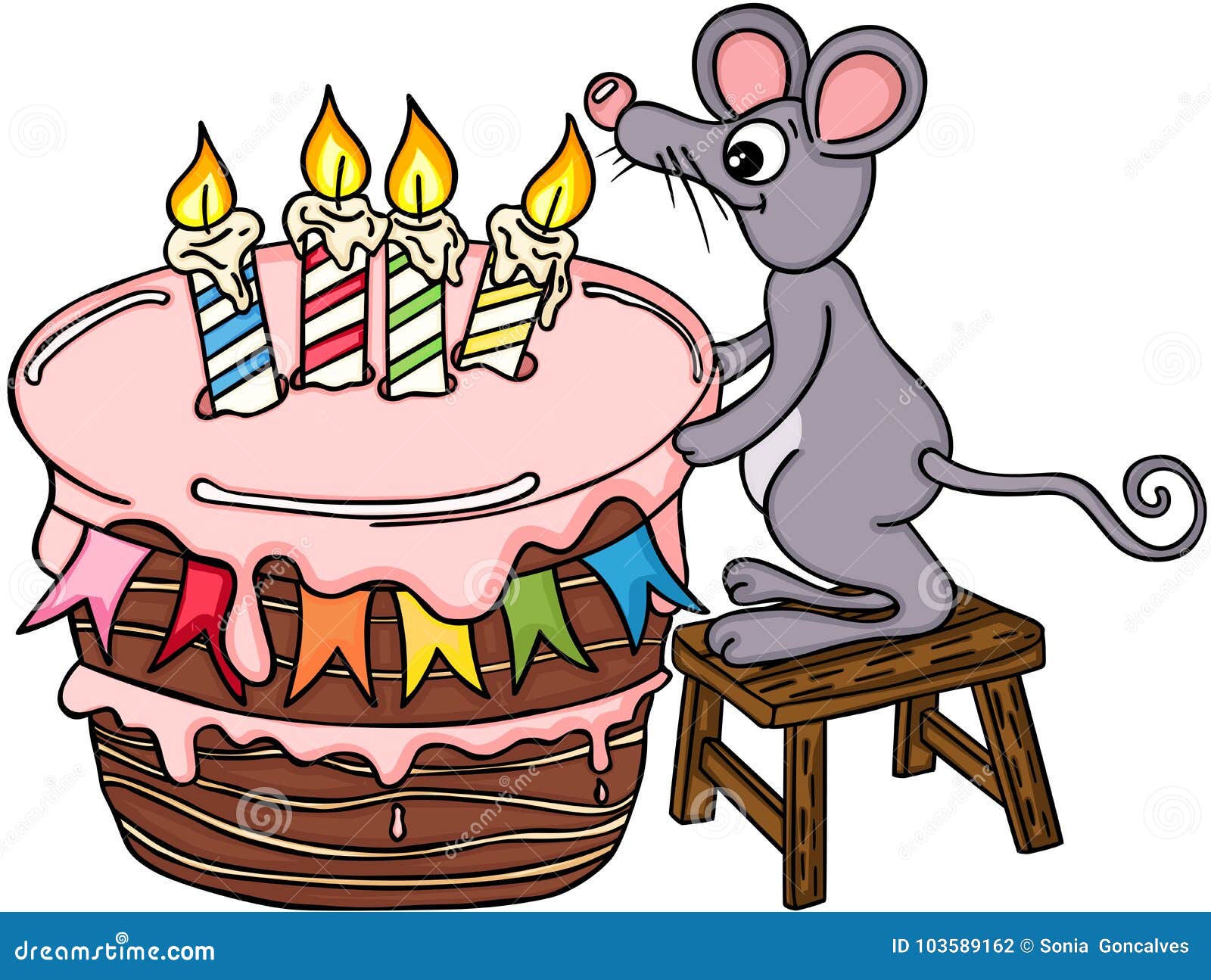 Happy Mouse with Big Birthday Cake Stock Vector - Illustration of candy ...