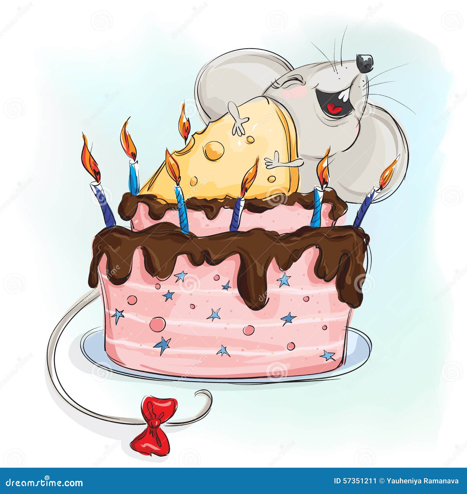 Happy mouse with a cake stock vector. Illustration of idea - 57351211