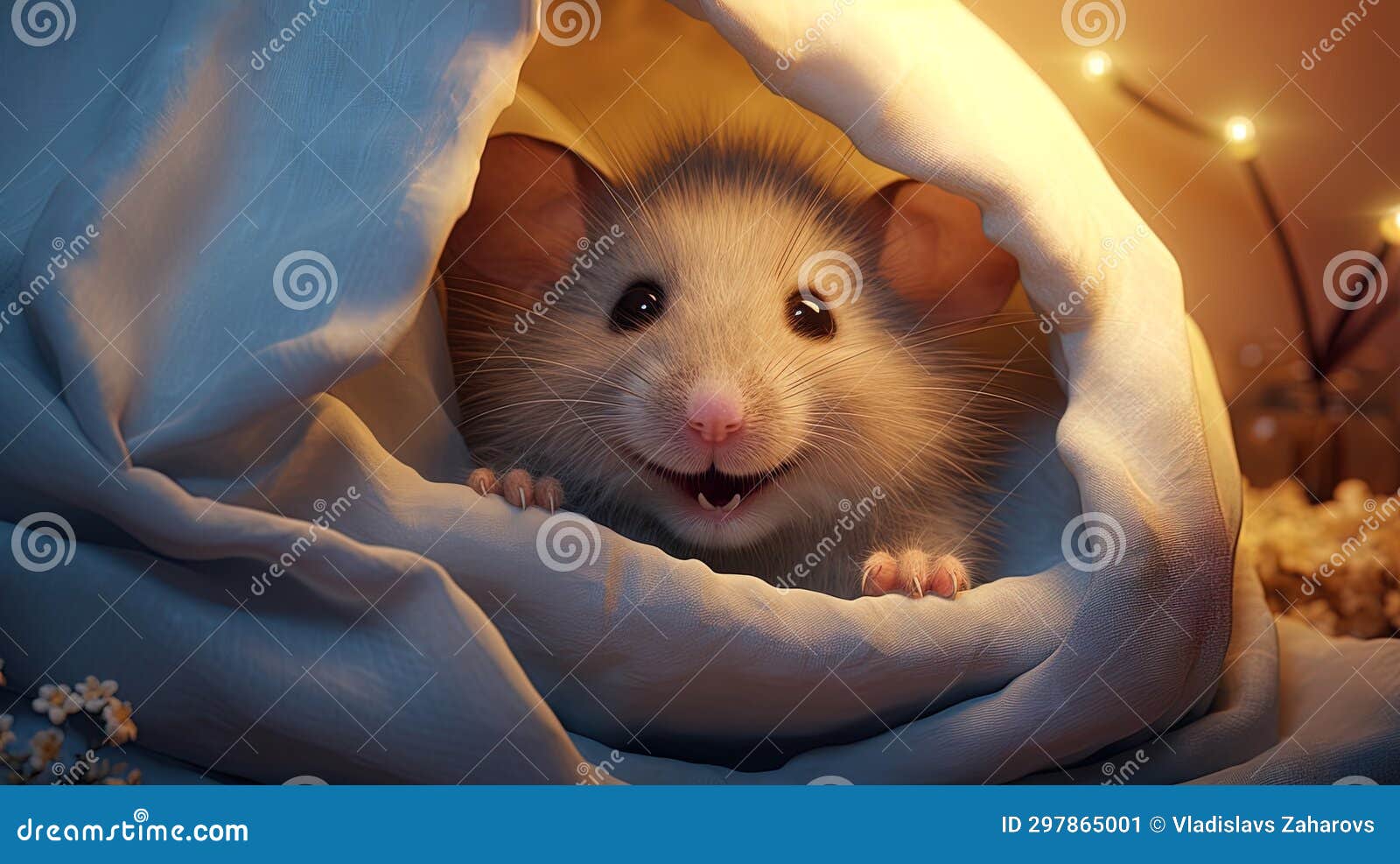 Happy Mouse in a Snug Bed Smiles Stock Illustration - Illustration of ...