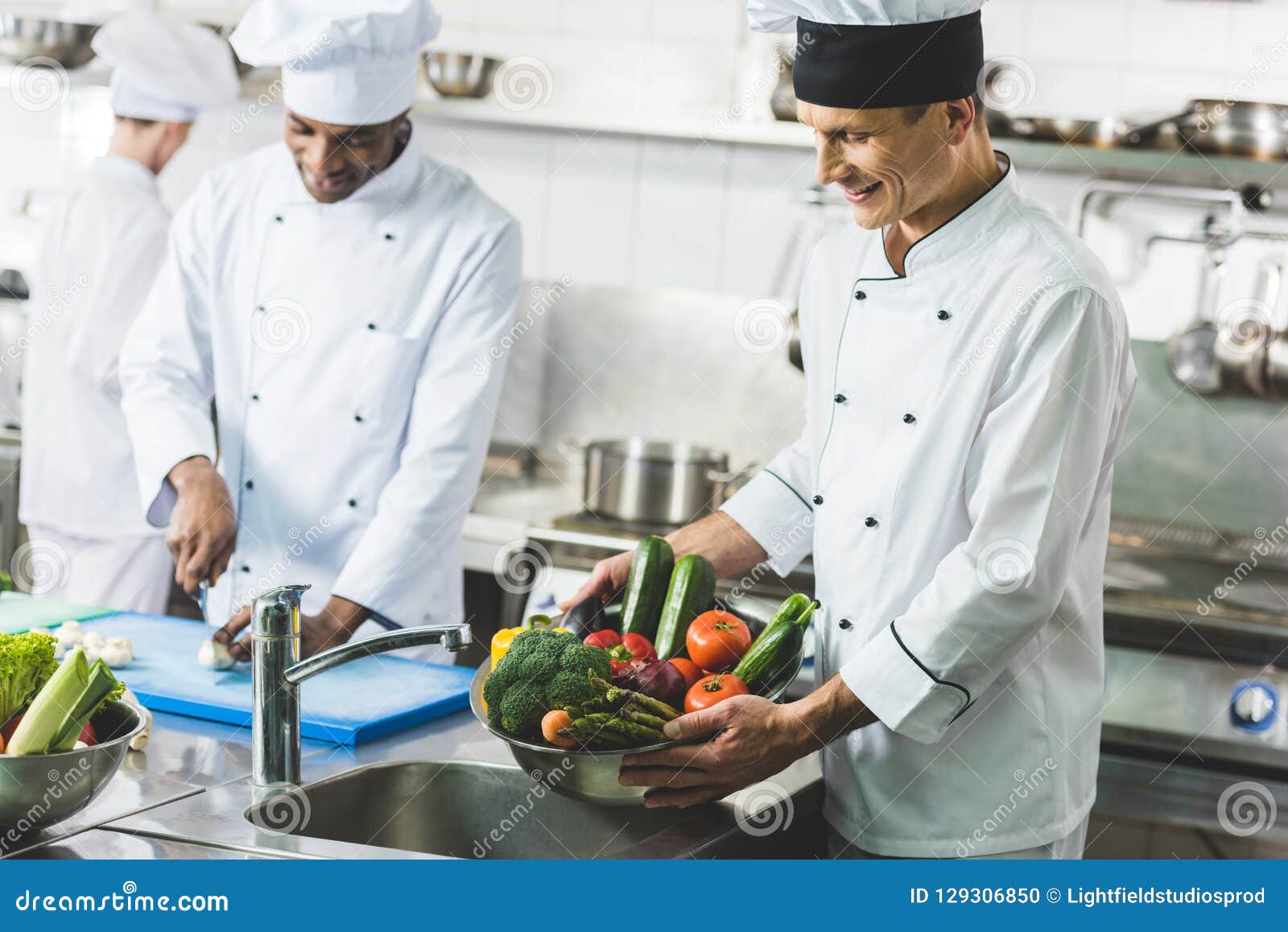 Happy Multicultural Chefs Working Stock Photo - Image of nutrition ...