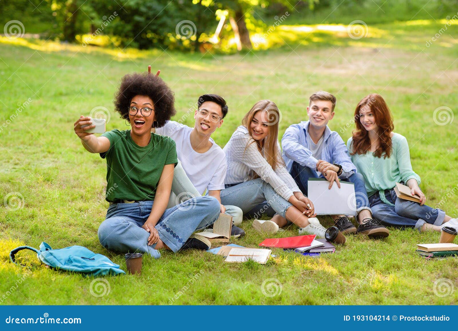 Happy Multicultural College Students Having Fun while Taking Group ...