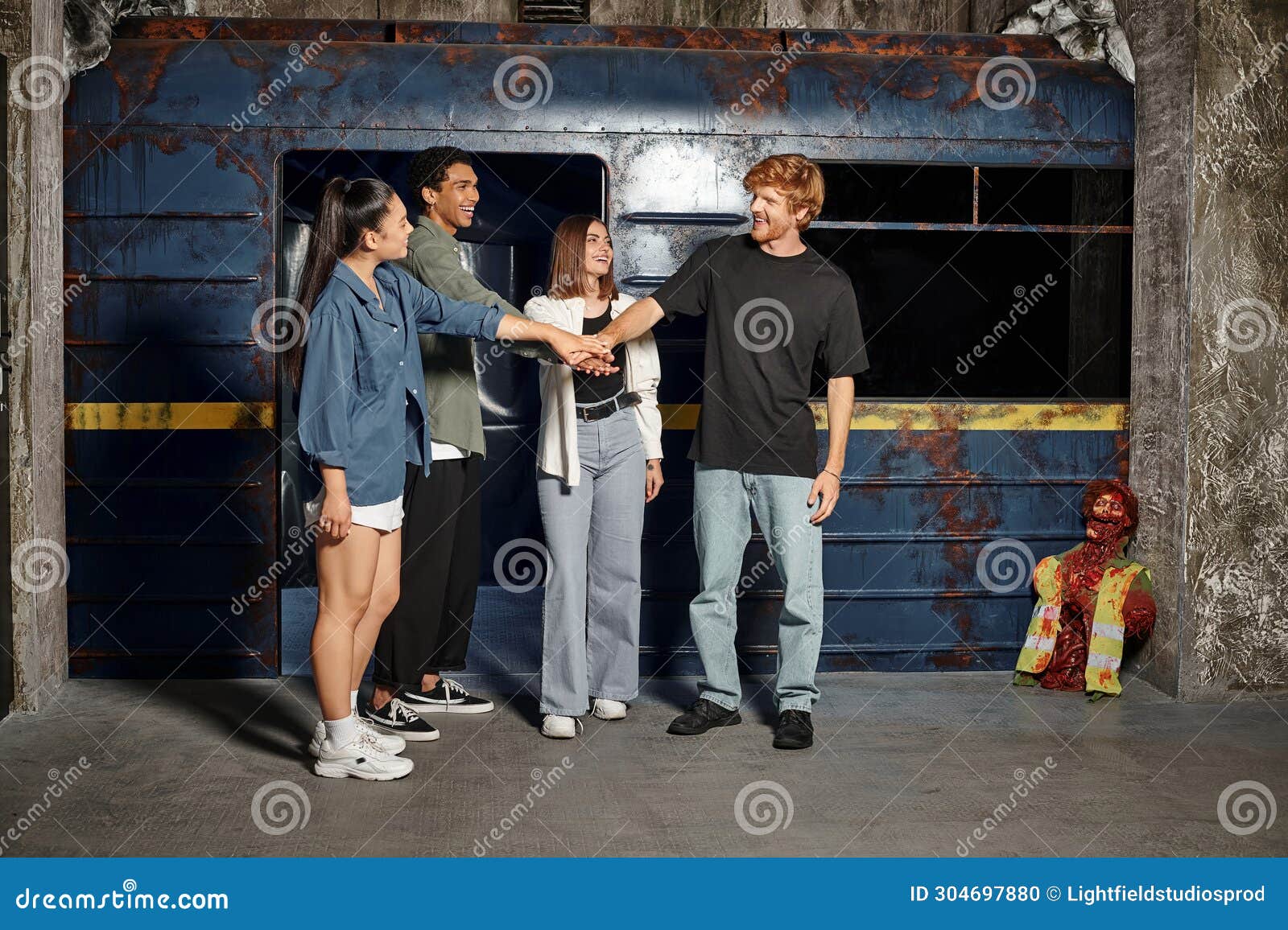 Happy Multicultural Group of Friends Stacking Stock Photo - Image of ...