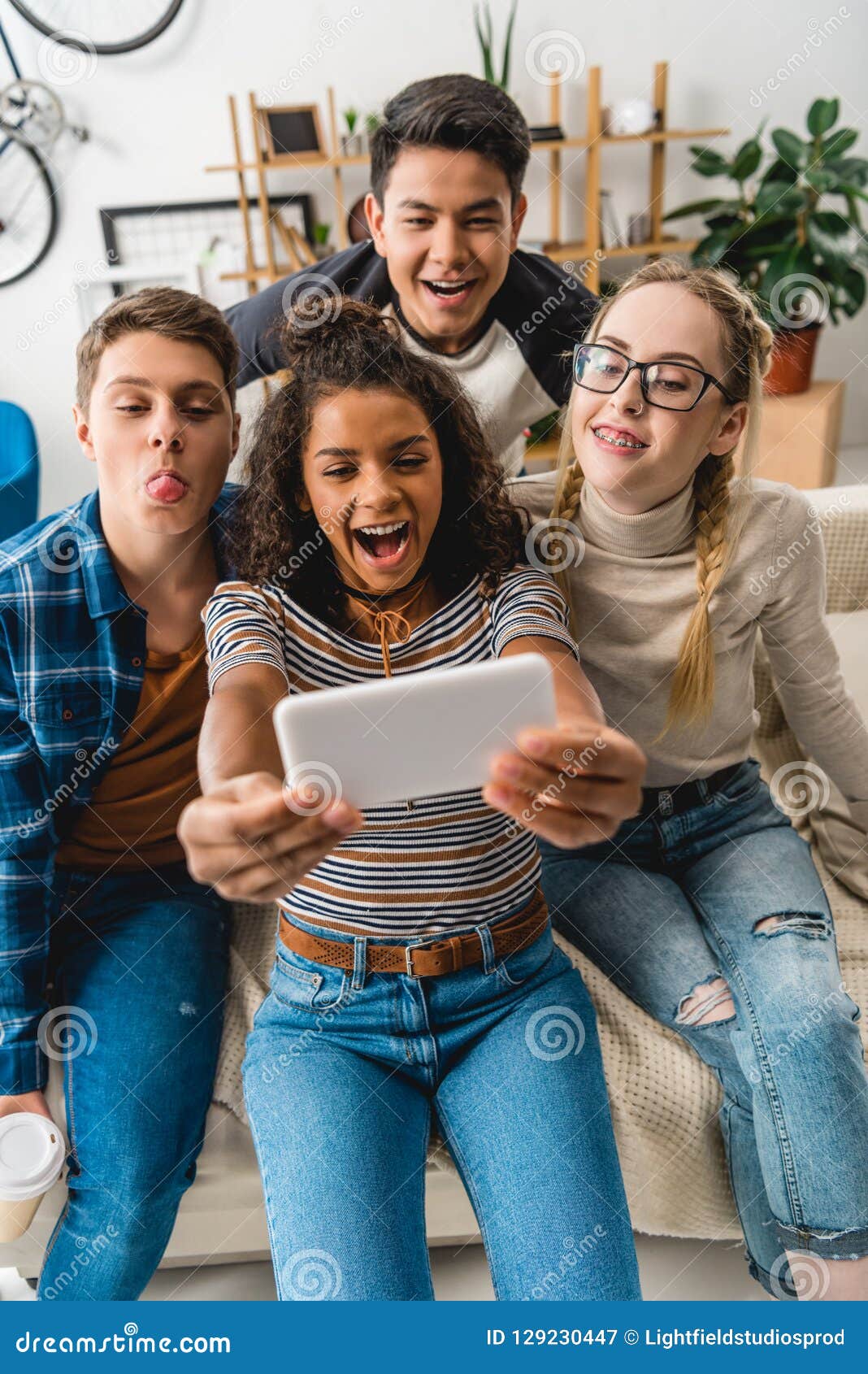 Happy Multiethnic Teenagers Taking Selfie Stock Image - Image of ... Happy Multiethnic Teenagers Taking Selfie Stock Image - Image of ...