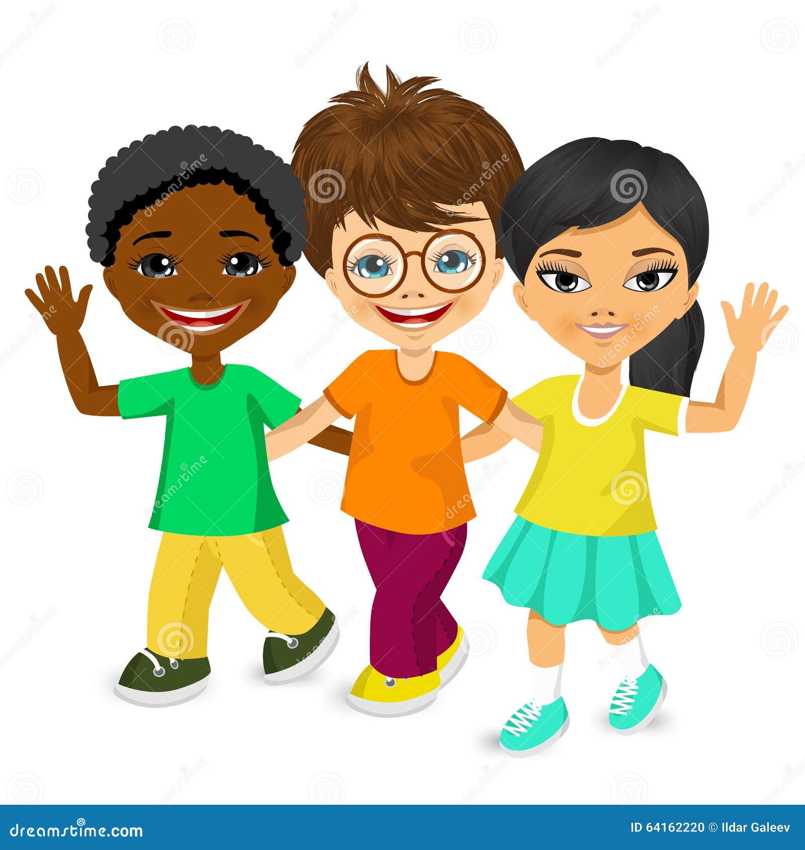 Happy Multiracial Children Walking Together Stock Vector - Illustration ...