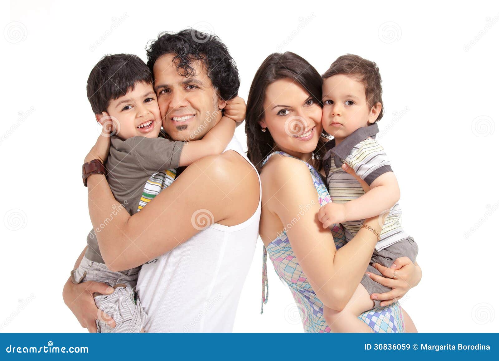Happy Multiracial Family of Four Stock Image - Image of group, mother ...