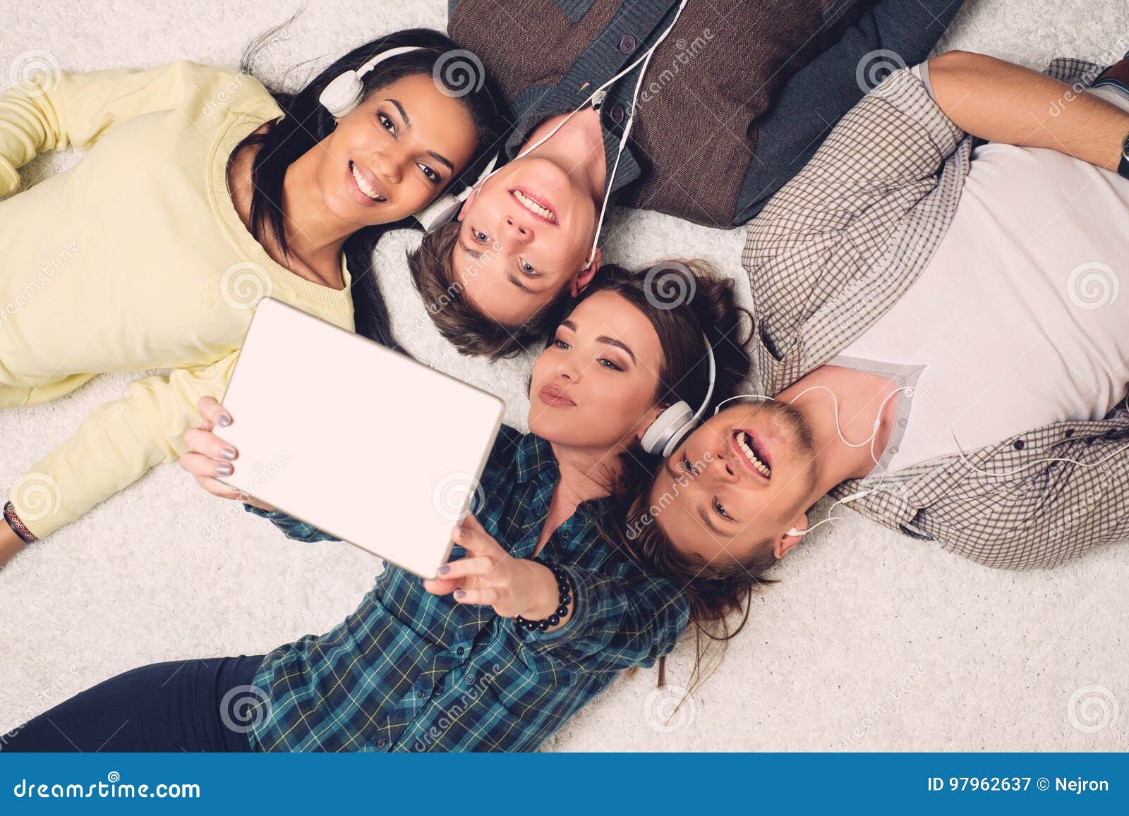 Happy Multiracial Friends Taking Selfie Stock Image - Image of ...