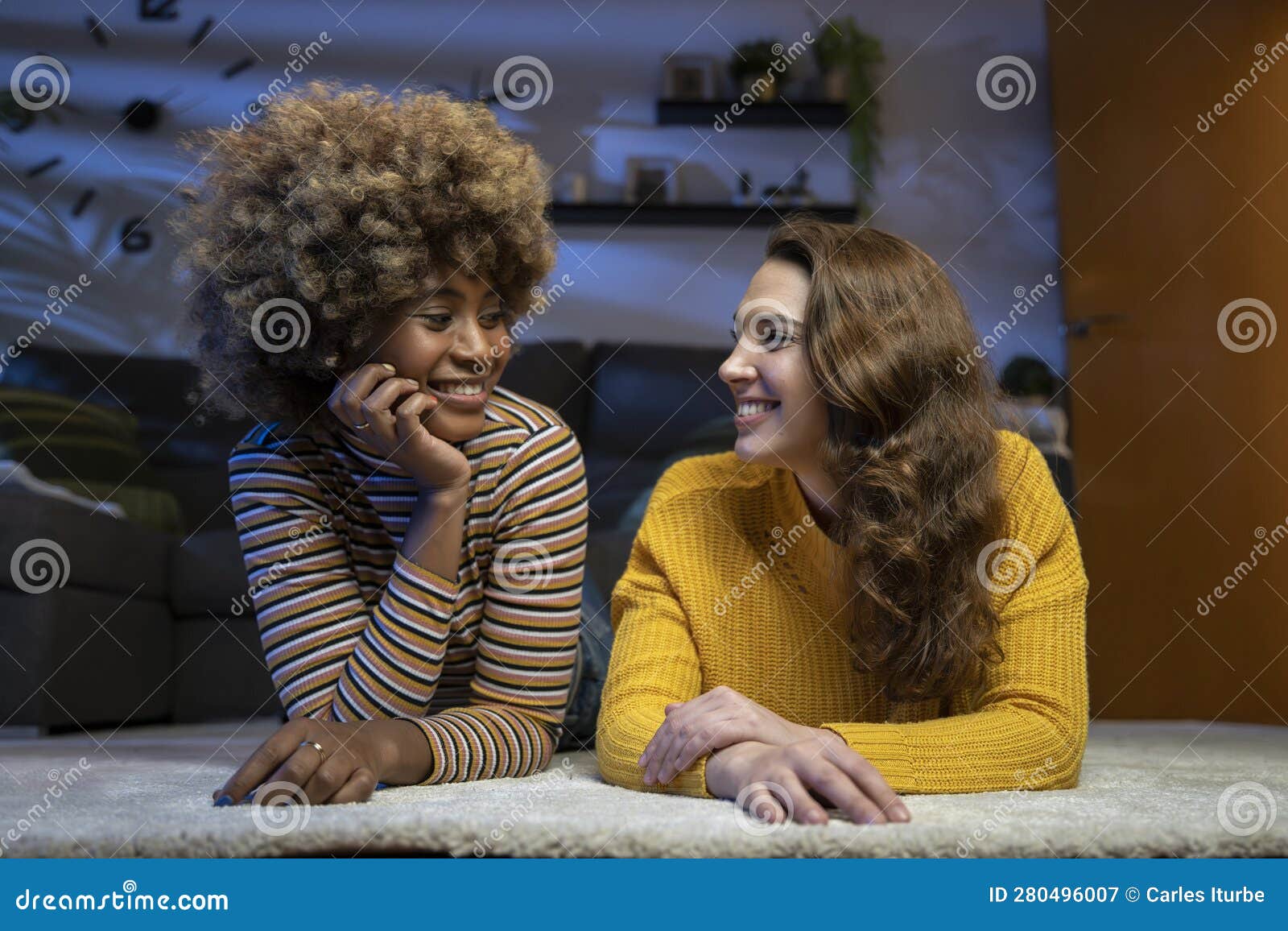 Happy Multiracial Lesbian Couple Looking Each Other Portrait Of A