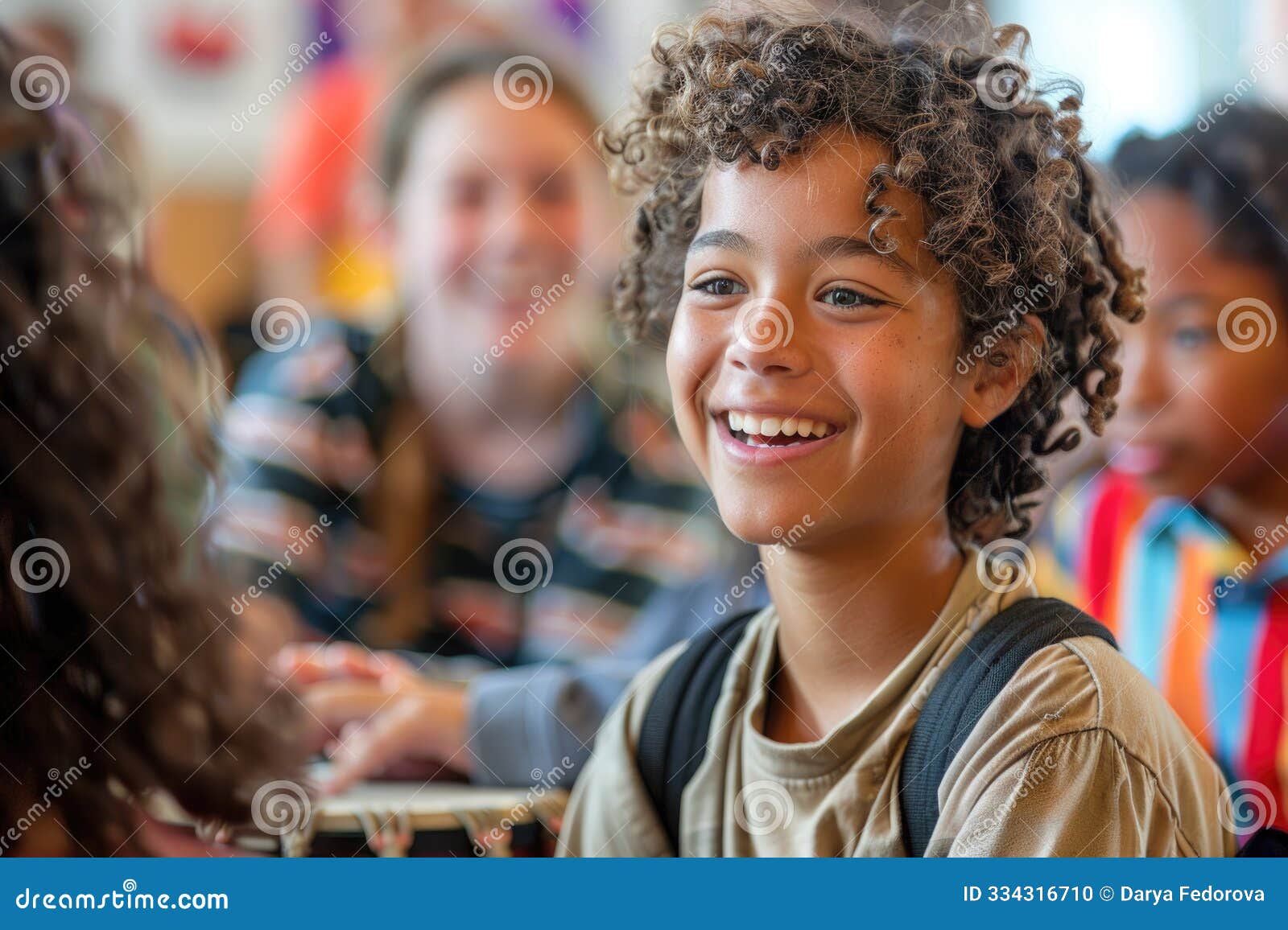 Happy Multiracial School Children Interacting in Classroom Setting ...