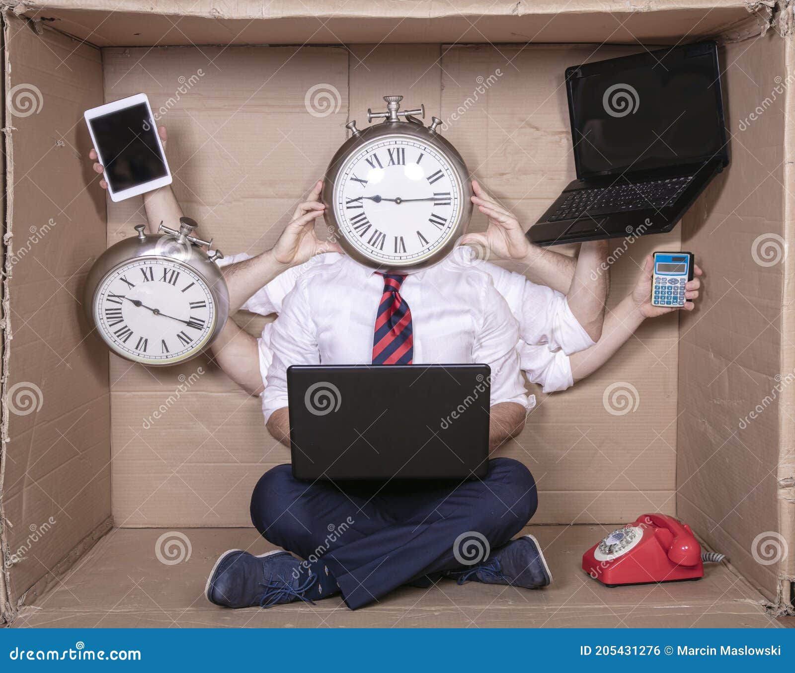Happy Multitasking Businessman Ready for New Challenges at Work, Clock ...