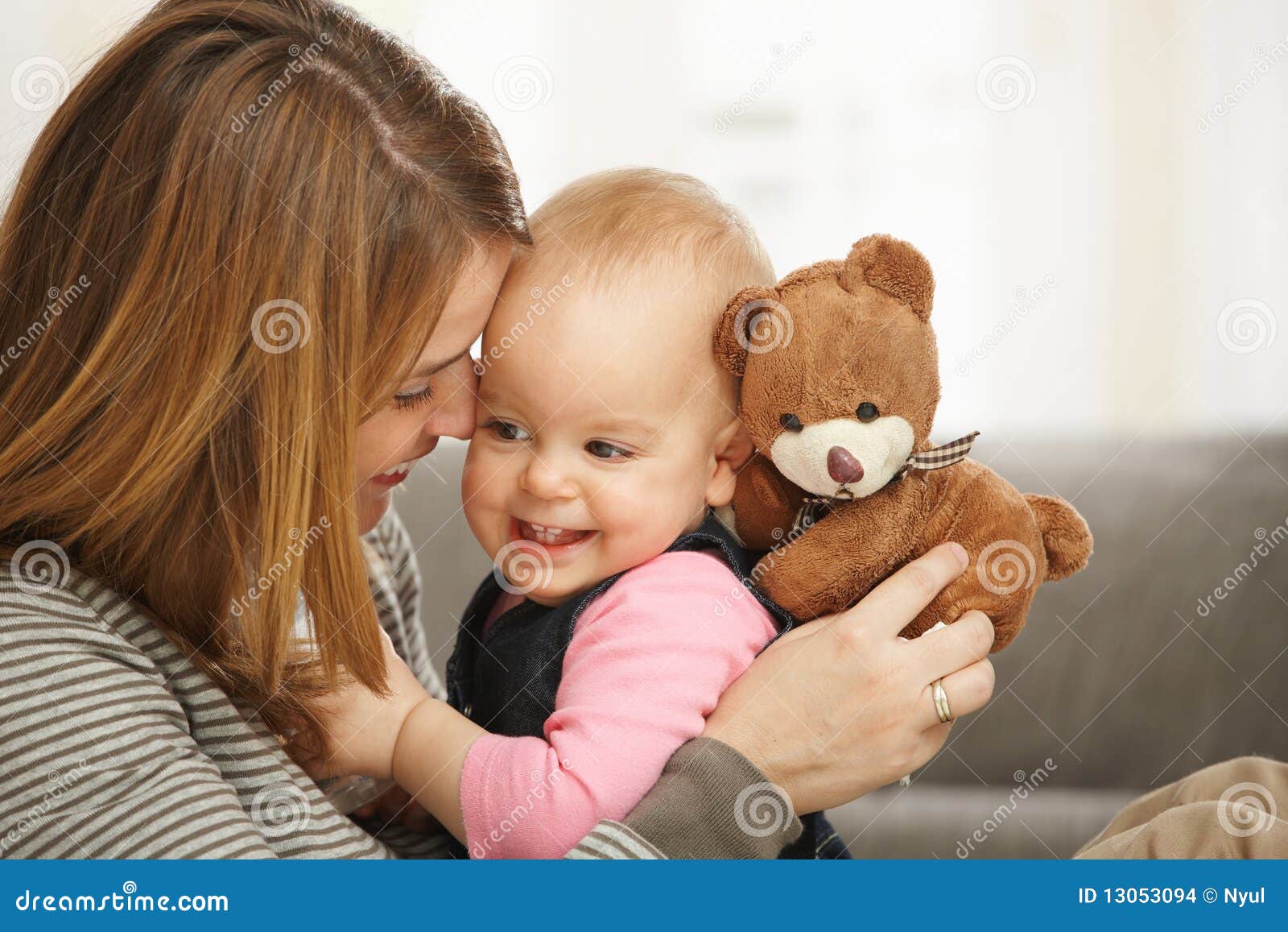 Happy Mum and Baby with Teddy Bear Stock Photo - Image of cute ...