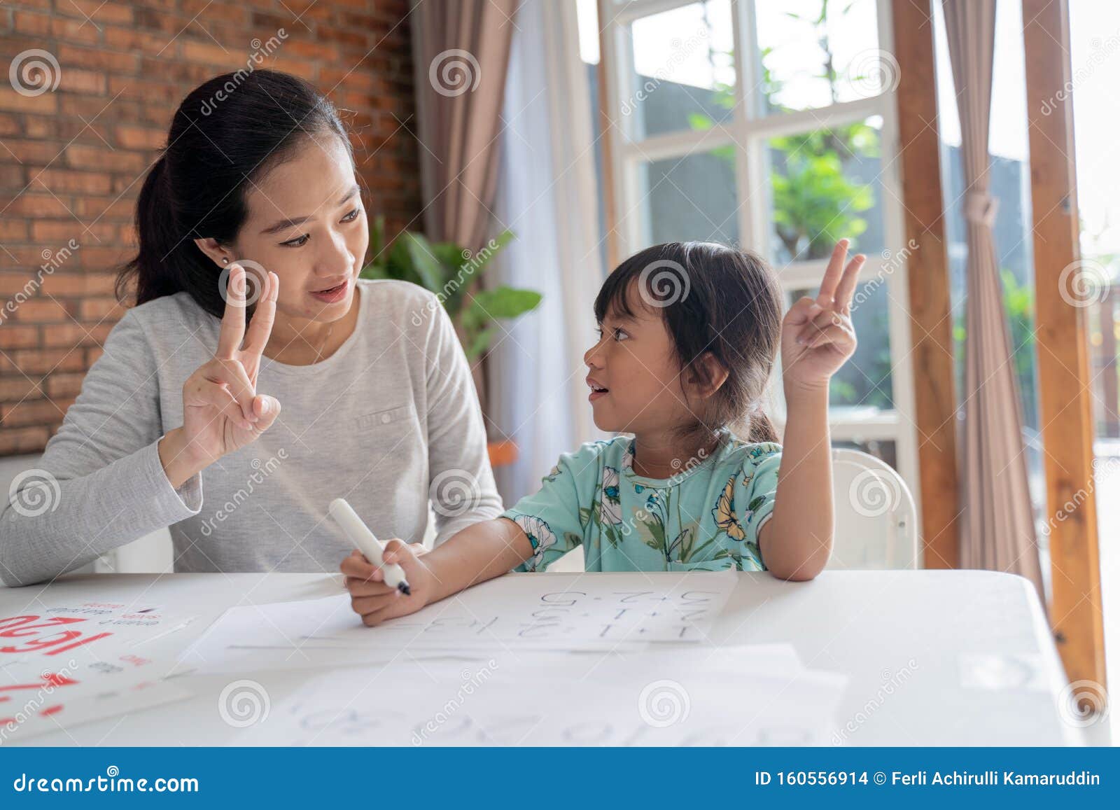 Mum and Kid Learning Maths Together at Home Stock Photo - Image of ...