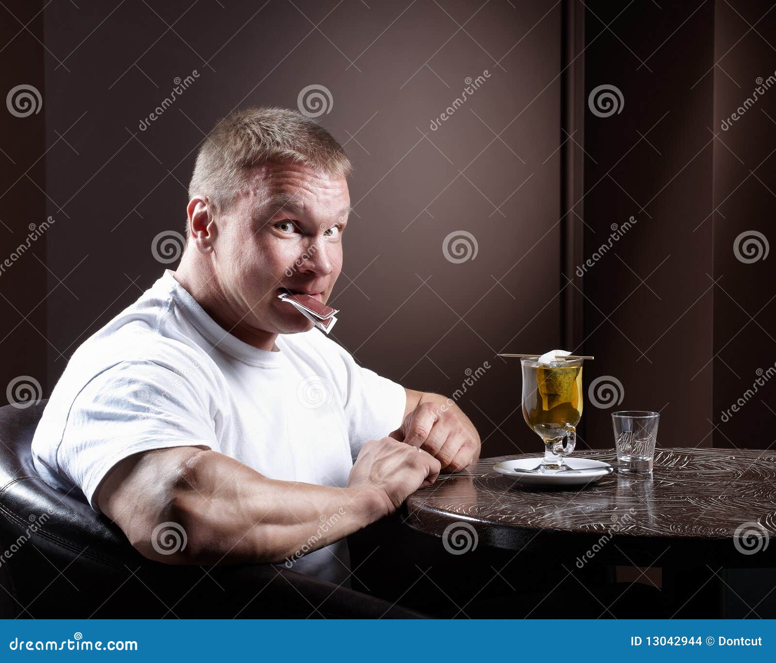 Happy muscular man stock photo. Image of people, hungry - 13042944