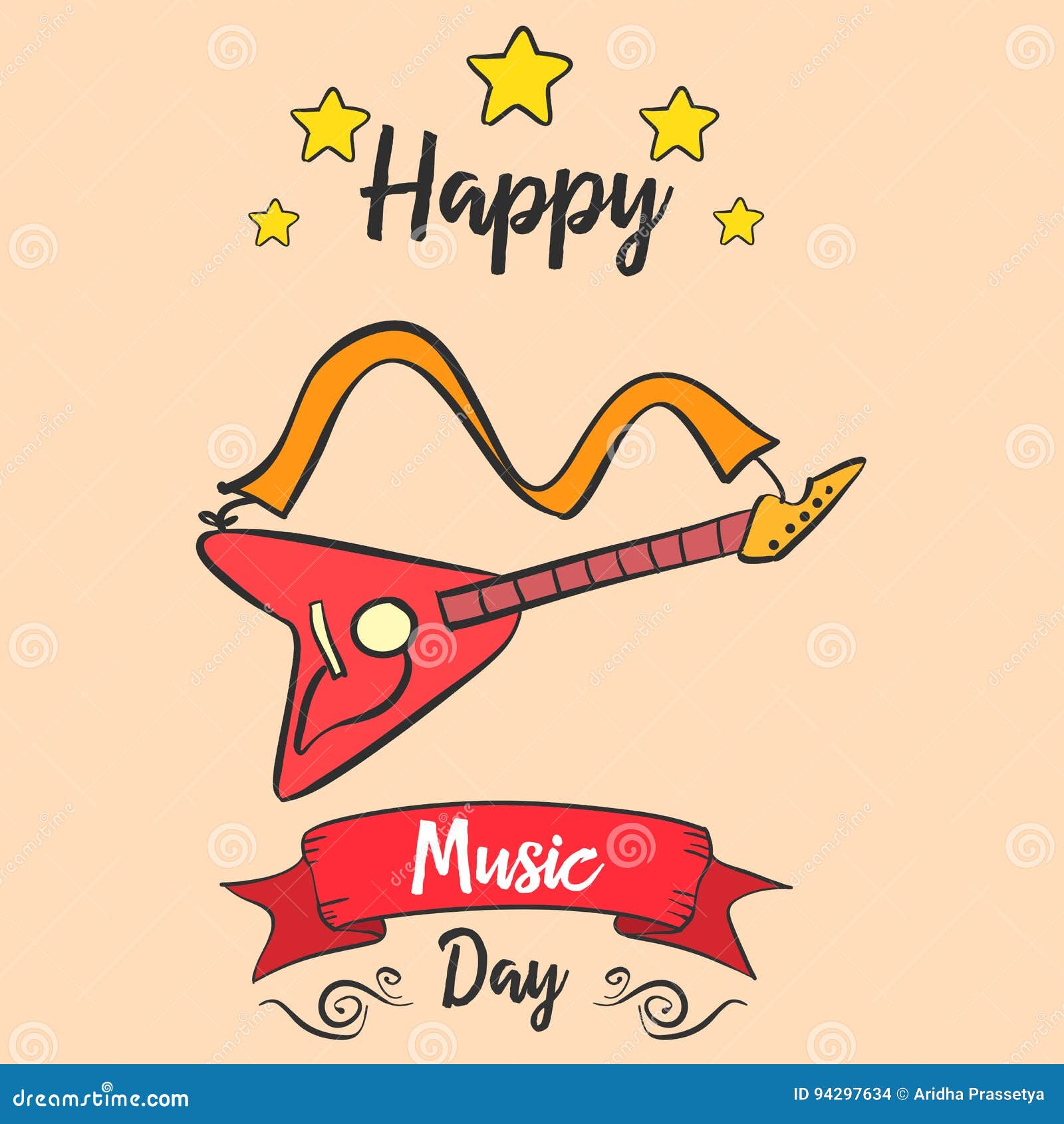 Happy Music Day Card with Guitar Stock Vector - Illustration of piano ...