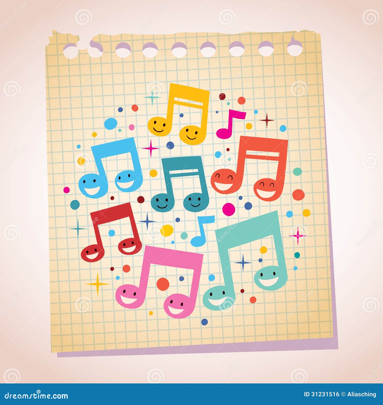 Happy Music Notes Note Paper Cartoon Illustration Stock Vector ...
