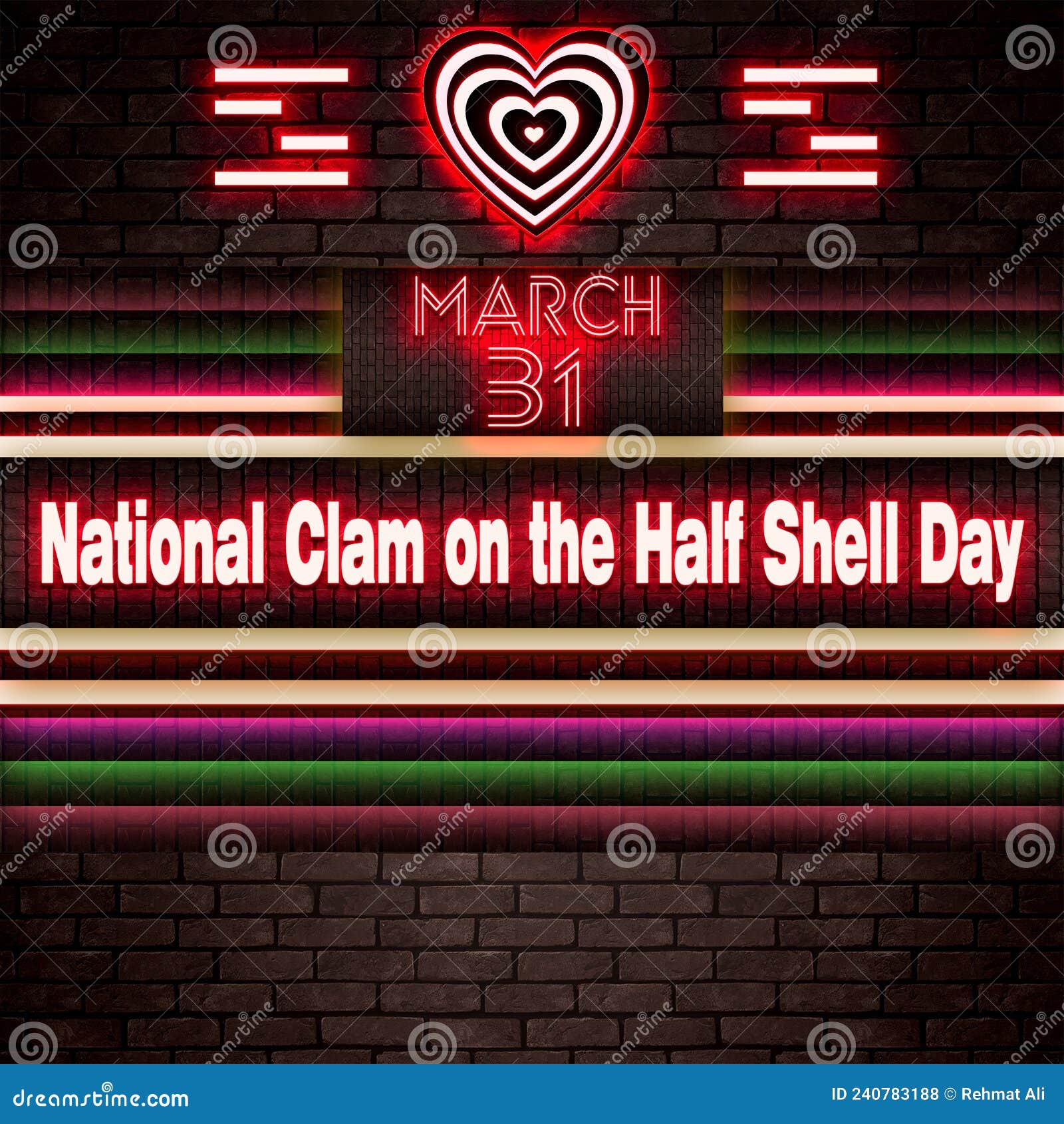 31 March, National on the Half Shell Day, Neon Text Effect on Bricks ...