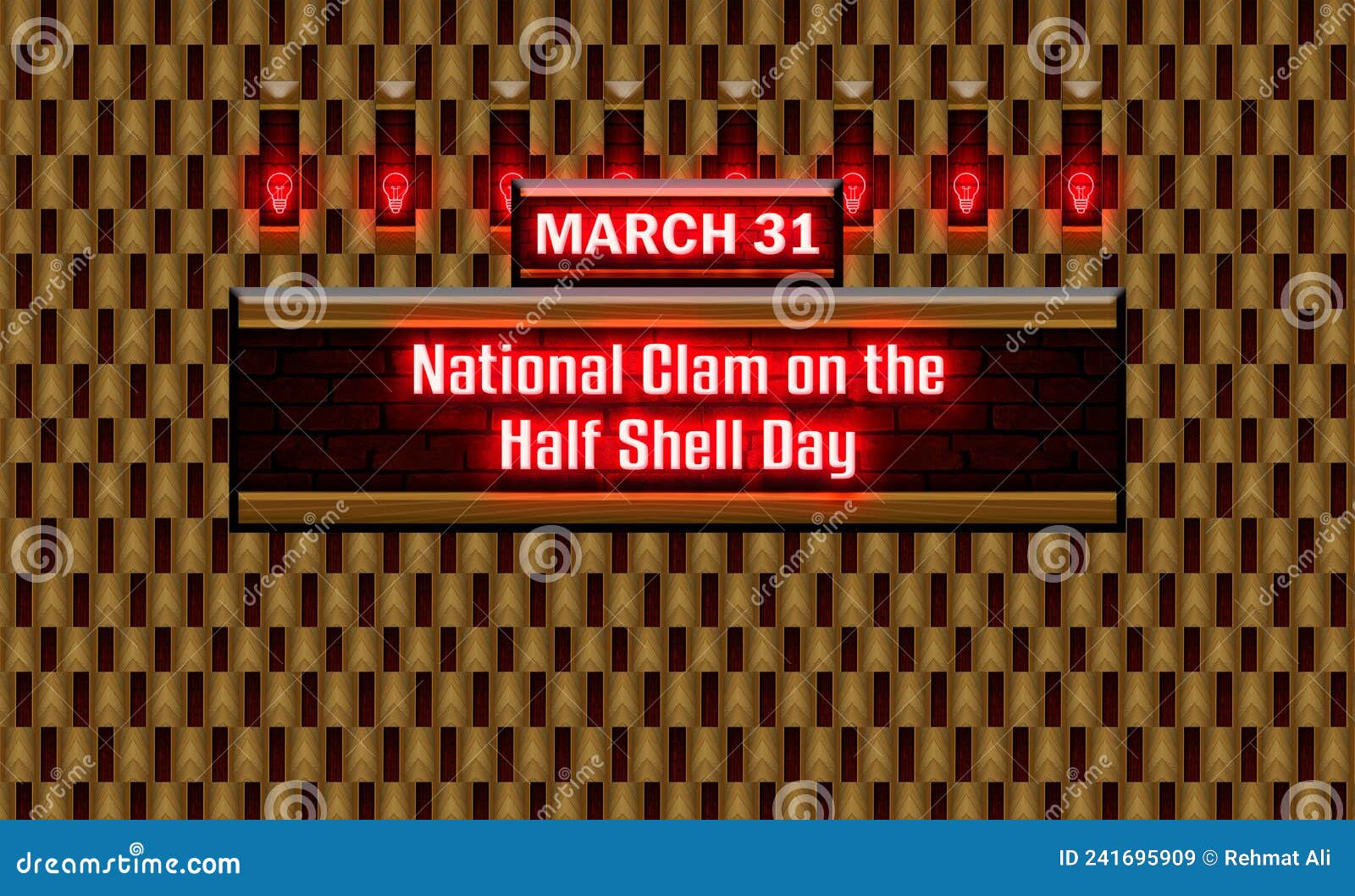 31 March, National on the Half Shell Day, Neon Text Effect on Bricks ...