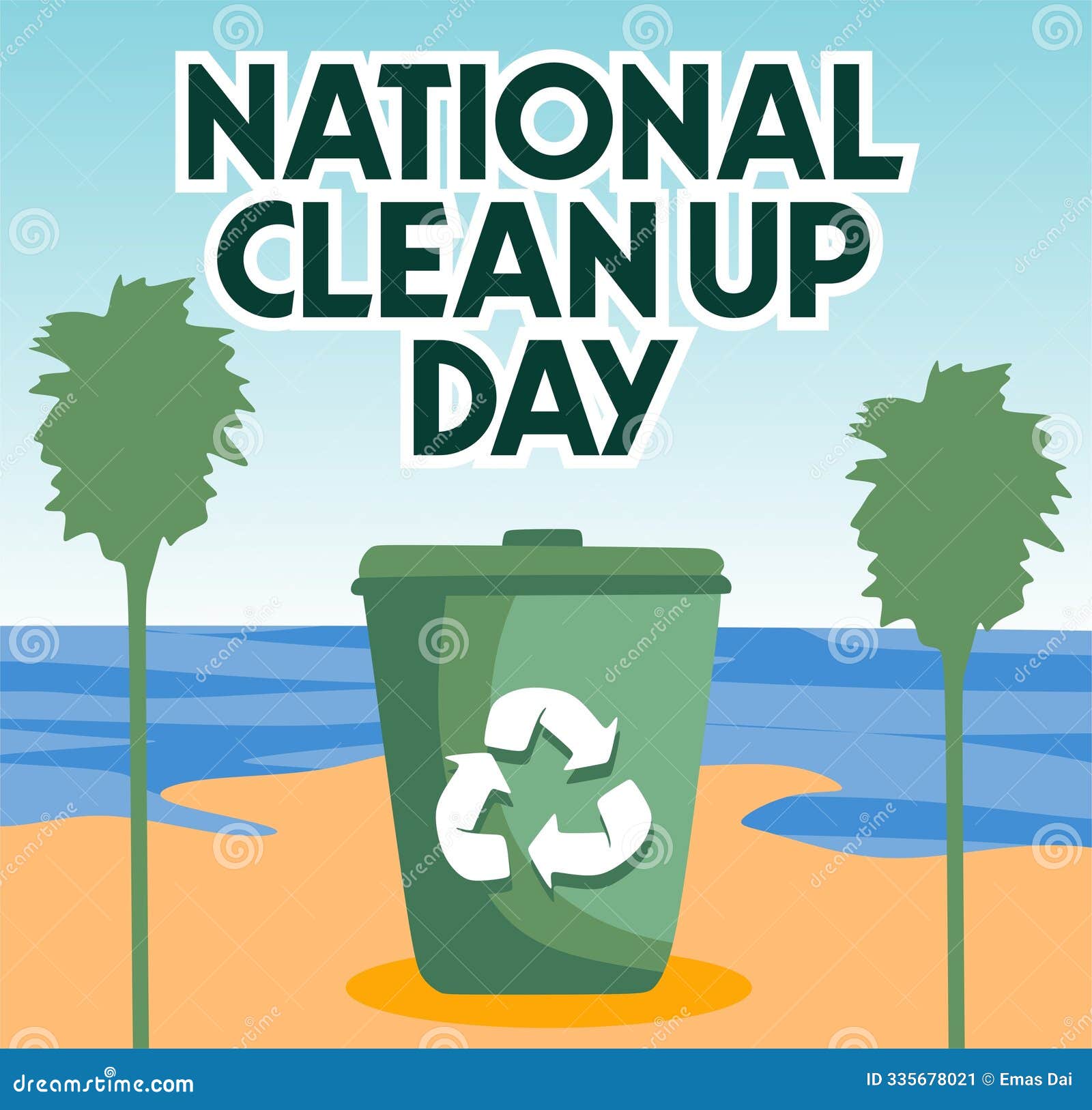 Happy National Cleanup Day with a Trash Can Stock Vector - Illustration ...
