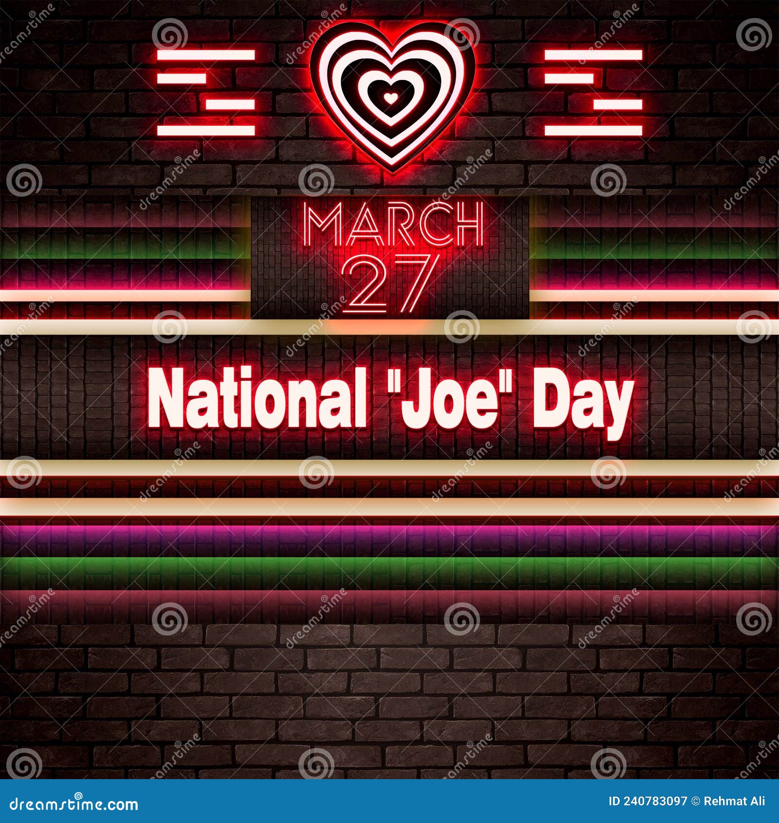 27 March, National "Joe" Day, Neon Text Effect on Bricks Background ...