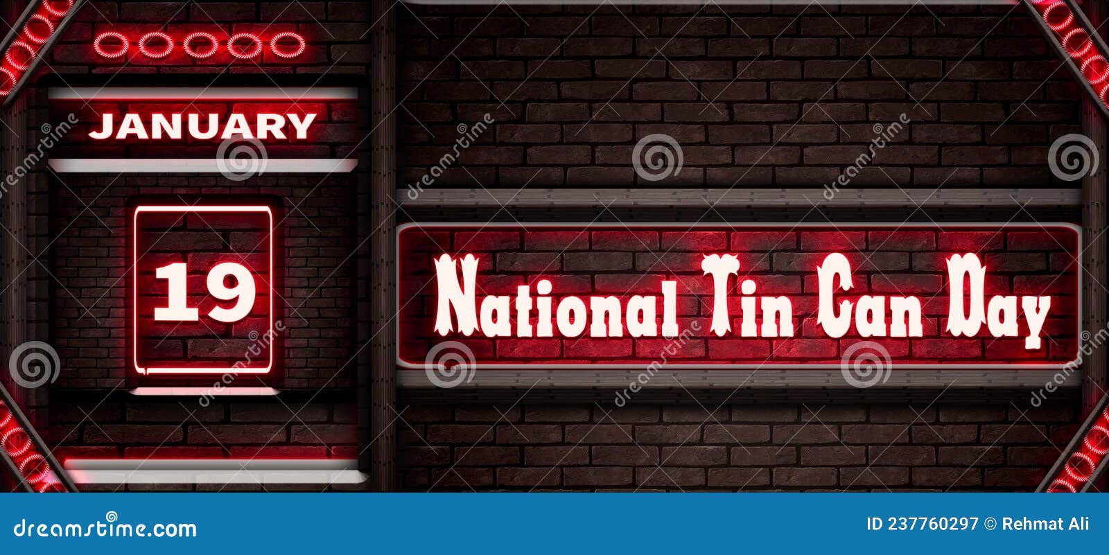 19 January, National Tin Can Day, Neon Text Effect on Bricks Background ...