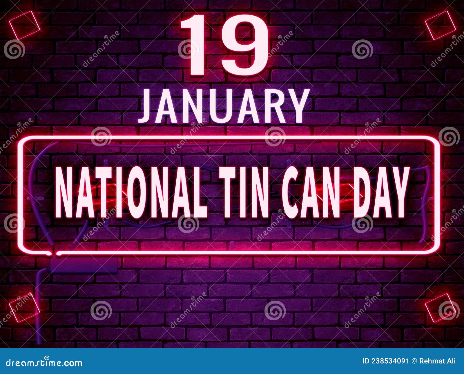 19 January, National Tin Can Day, Neon Text Effect on Bricks Background ...