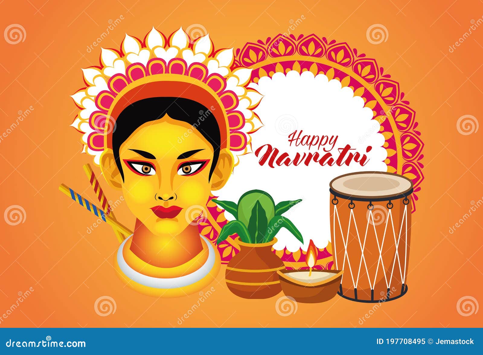 Happy Navratri Celebration with Goddess Amba and Set Elements Stock ...