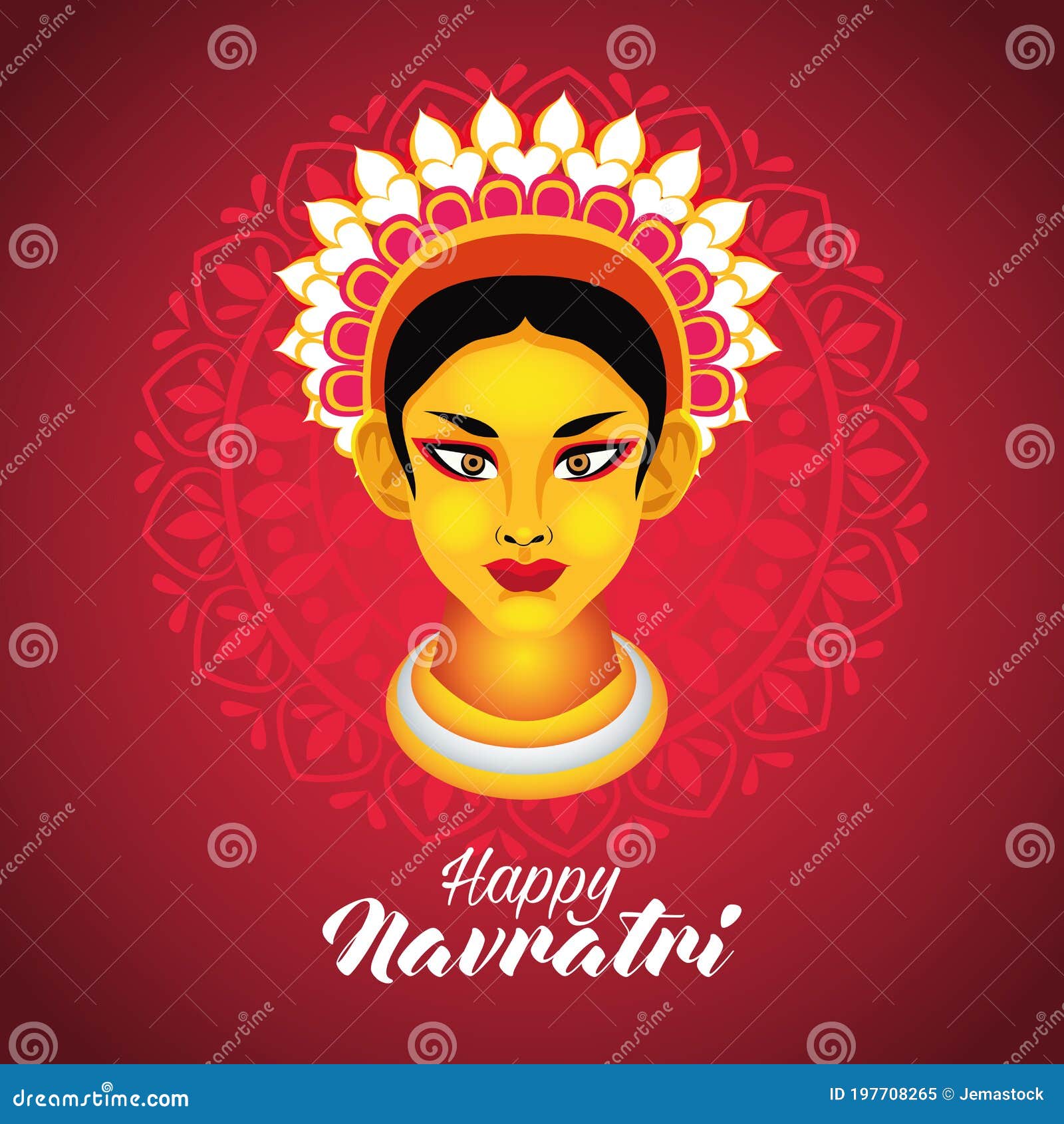 Happy Navratri Celebration With Goddess Amba Cartoon Vector ...