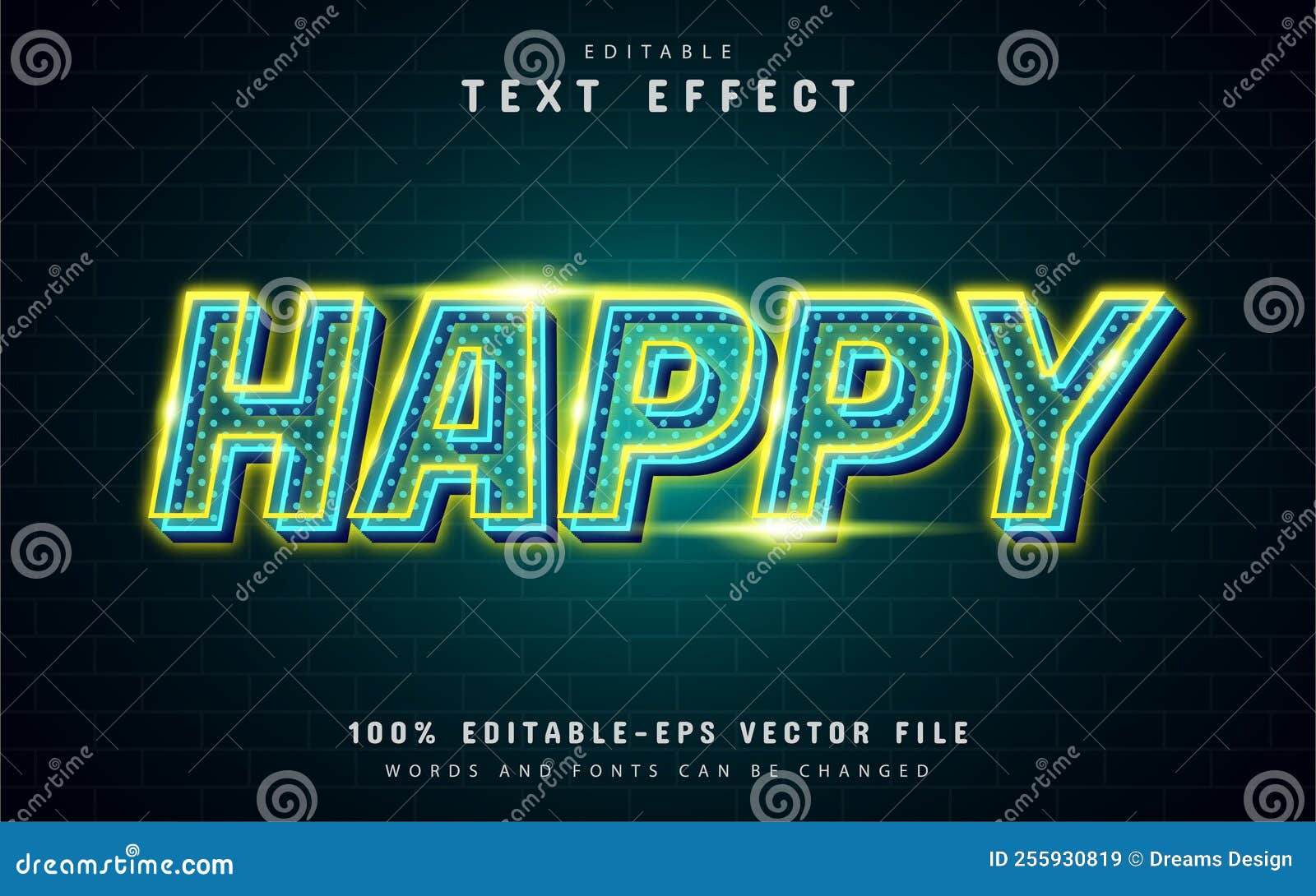 Happy Neon Text Effect with Dot Pattern Stock Vector - Illustration of ...