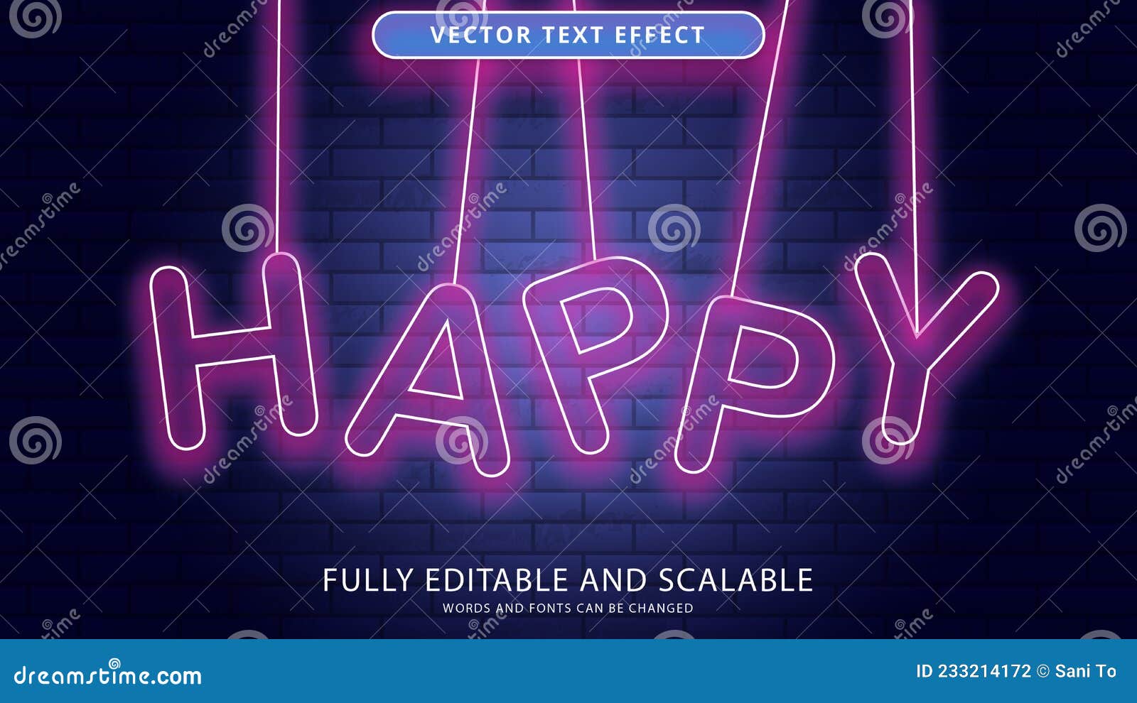 Happy Neon Text Effect Editable Eps File Stock Vector - Illustration of ...